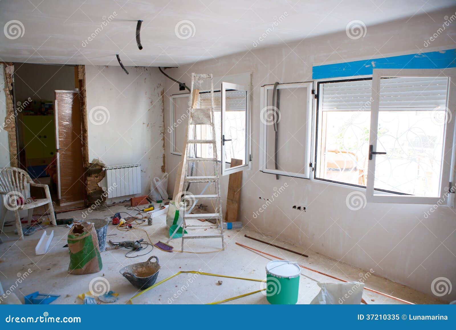 House Indoor Improvements in a Messy Room Construction Stock Image ...