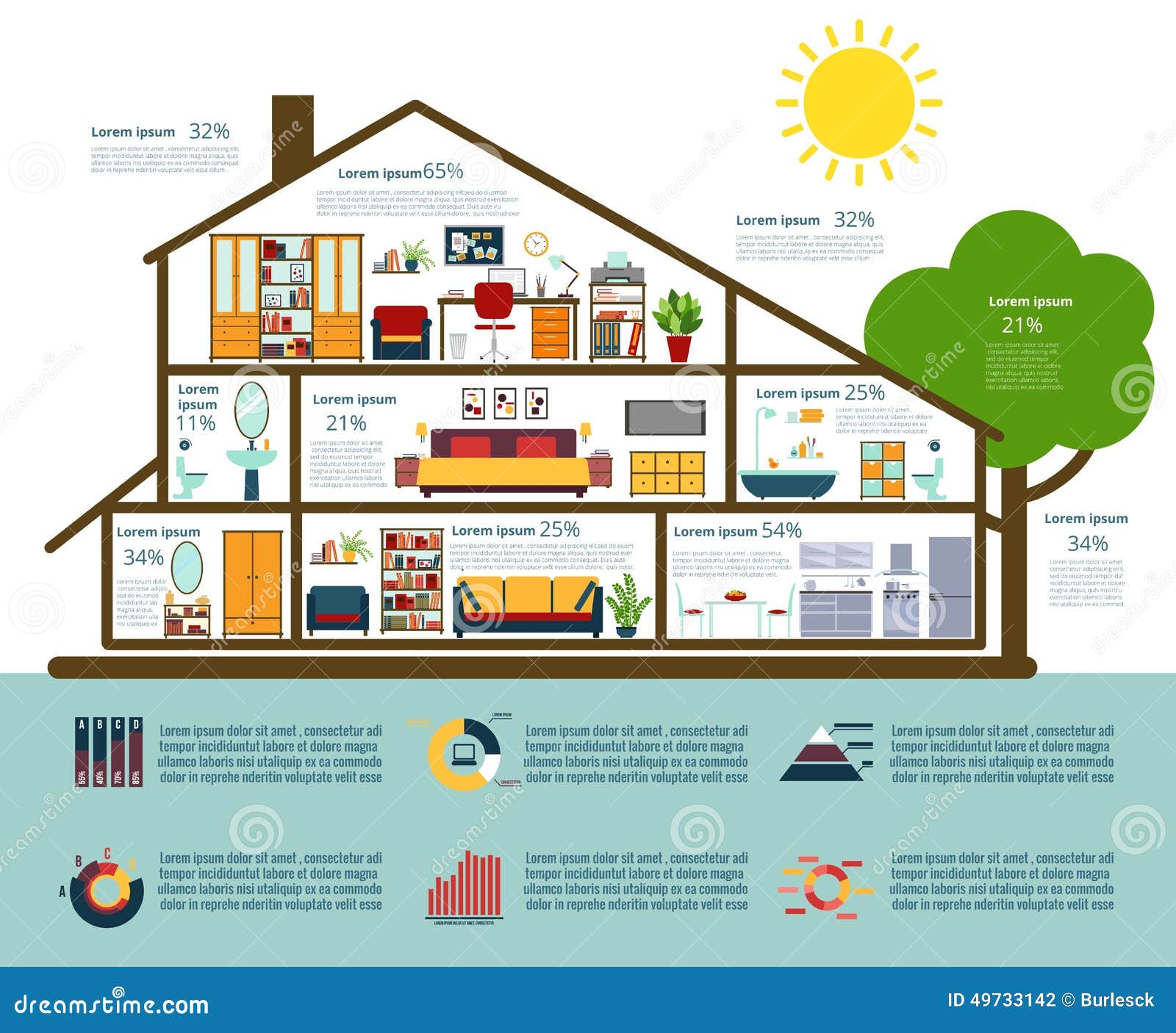 House Infographics in Flat Style Stock Vector - Illustration of flat ...