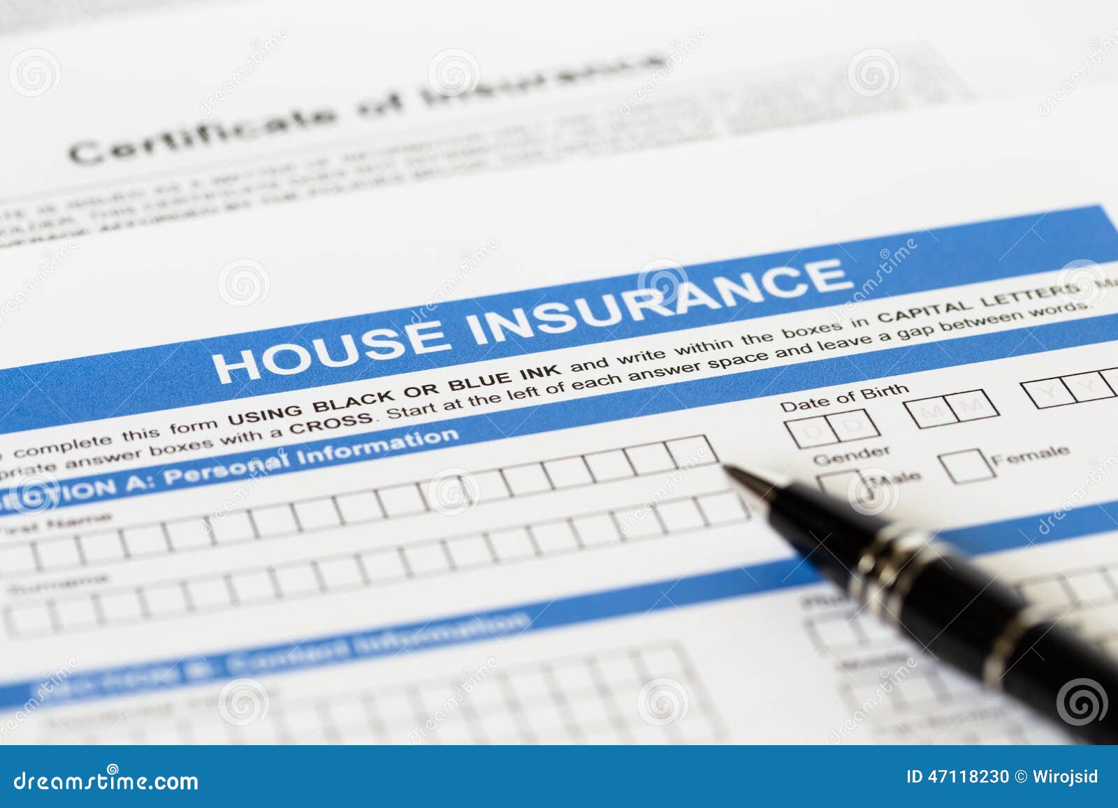 House Insurance Application with Pen Stock Photo - Image of defence ...