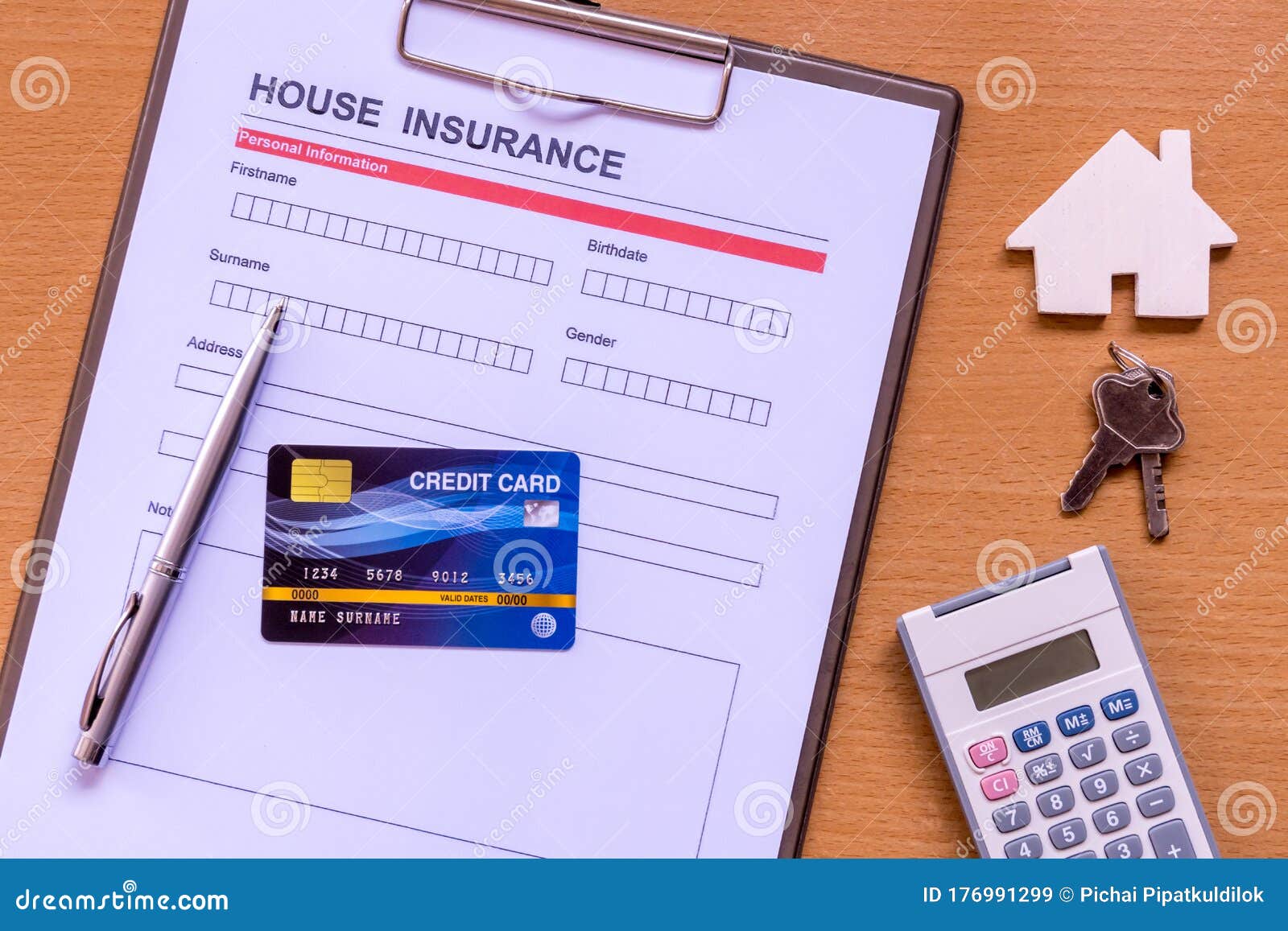 House Insurance Form with Model and Policy Document Stock Image - Image ...