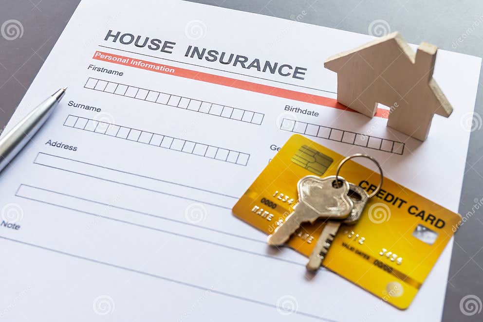 House Insurance Form with Model and Policy Document Stock Image - Image ...
