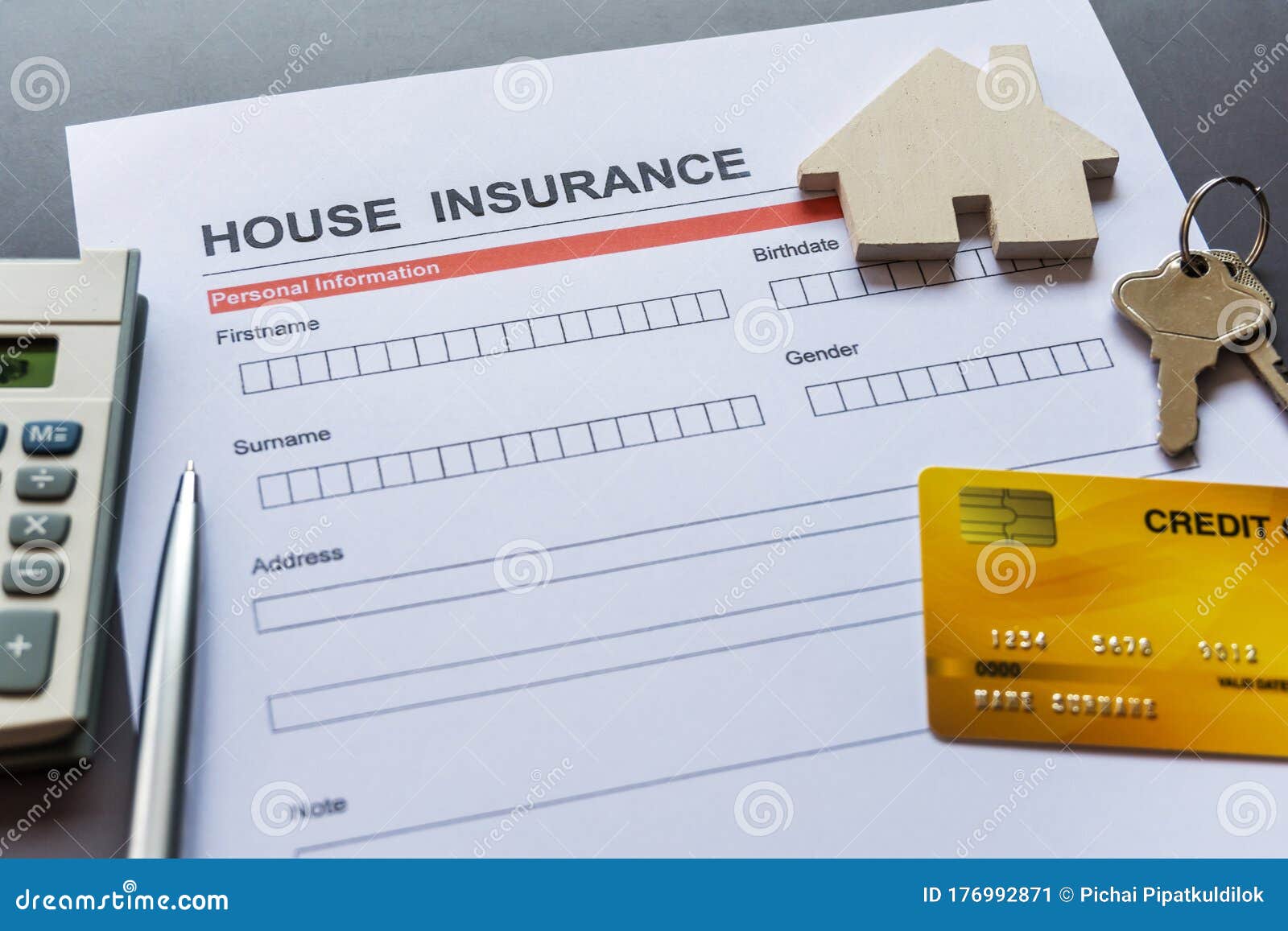 House Insurance Form with Model and Policy Document Stock Image - Image ...