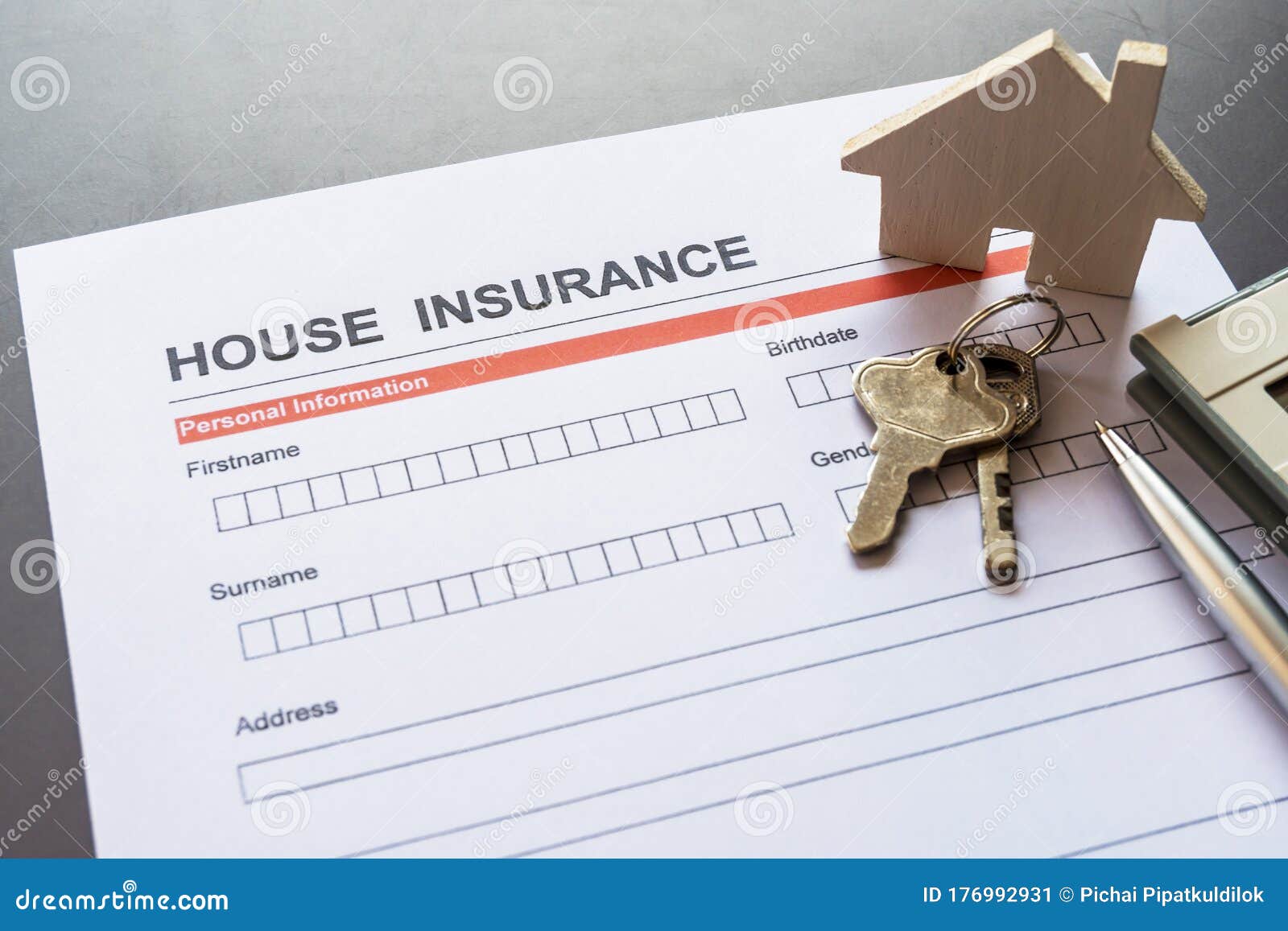 House Insurance Form with Model and Policy Document Stock Image - Image ...