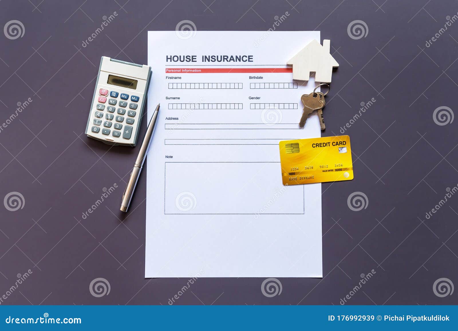 House Insurance Form with Model and Policy Document Stock Image - Image ...