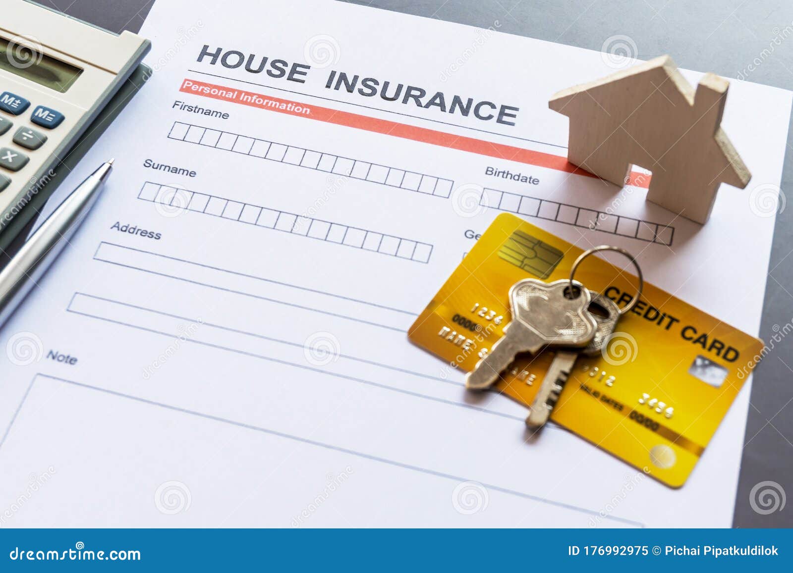 House Insurance Form with Model and Policy Document Stock Image - Image ...