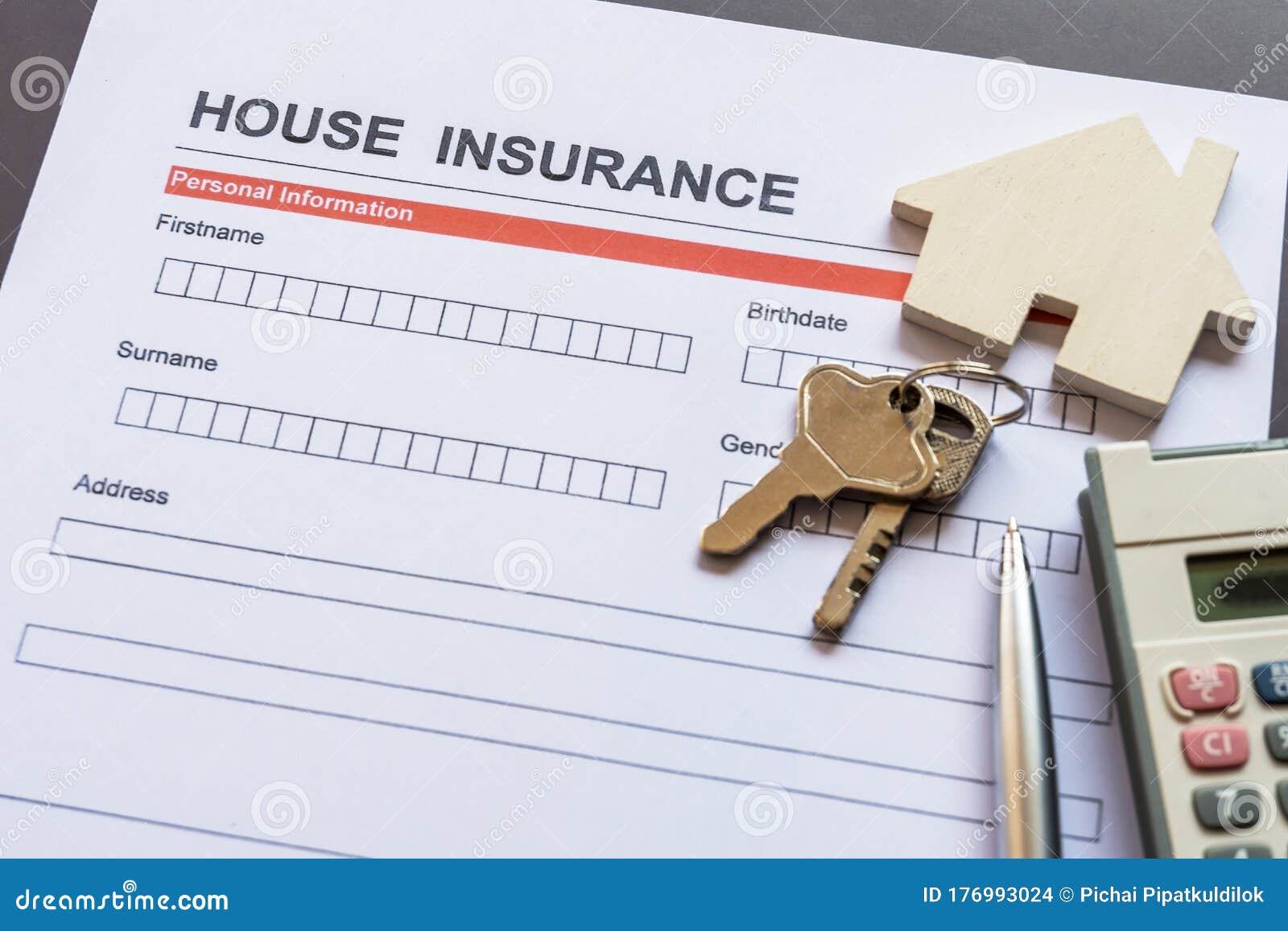 House Insurance Form with Model and Policy Document Stock Photo - Image ...