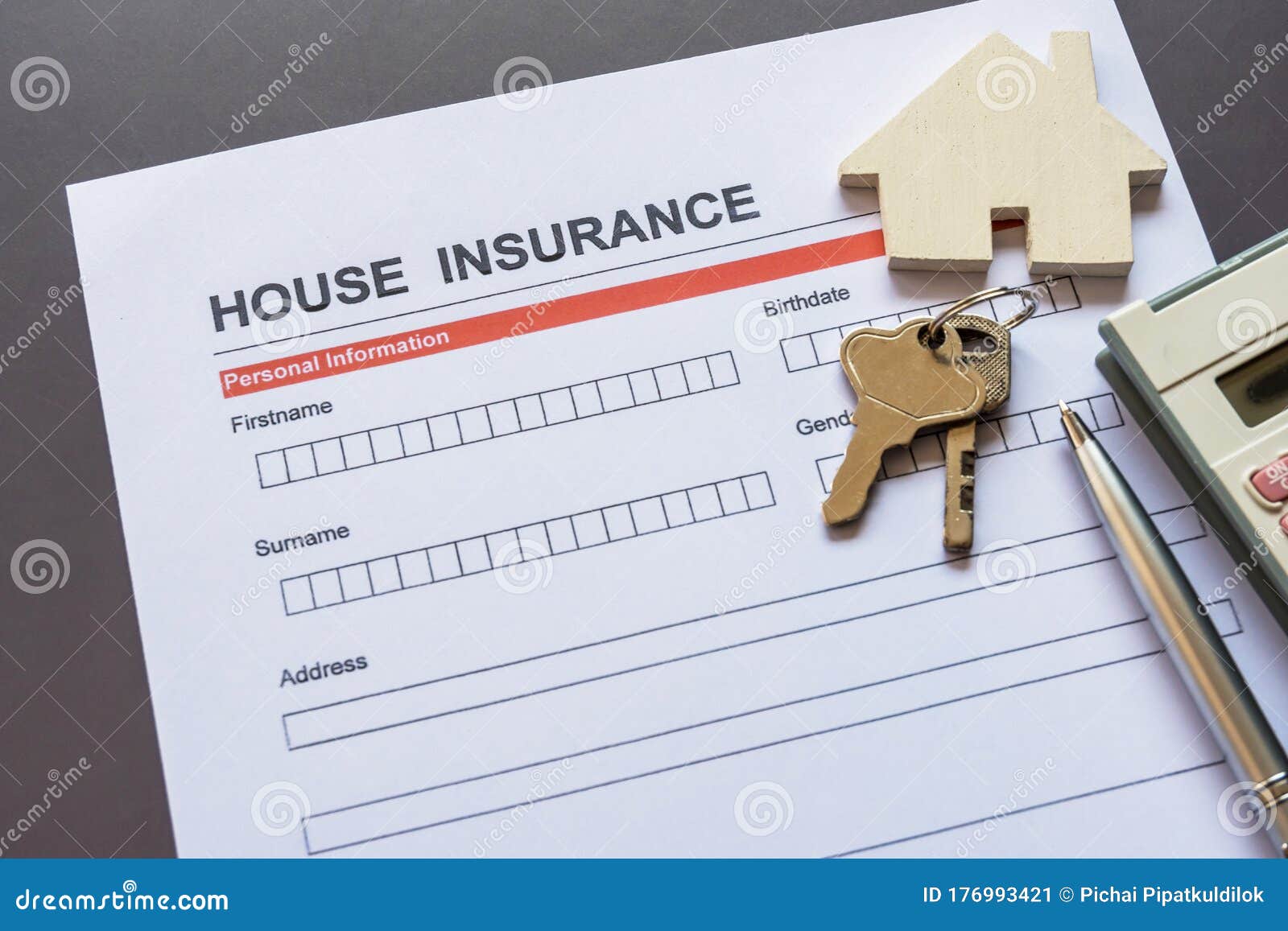 House Insurance Form with Model and Policy Document Stock Image - Image ...