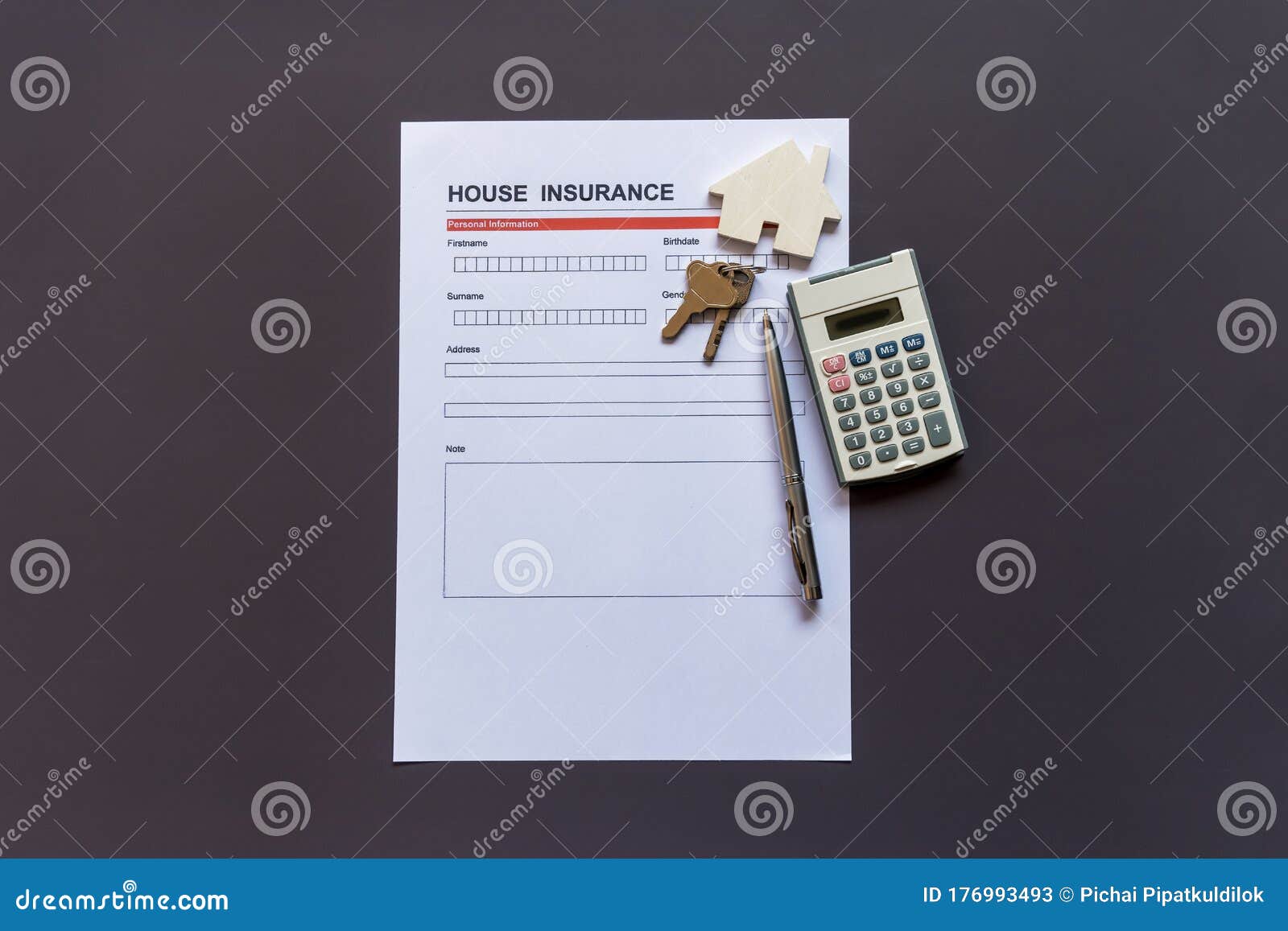 House Insurance Form with Model and Policy Document Stock Image - Image ...