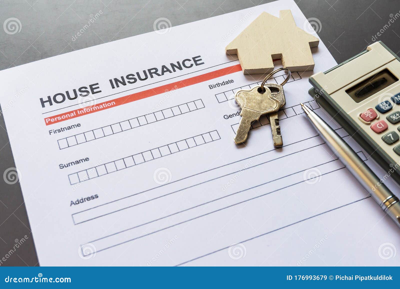 House Insurance Form with Model and Policy Document Stock Image - Image ...
