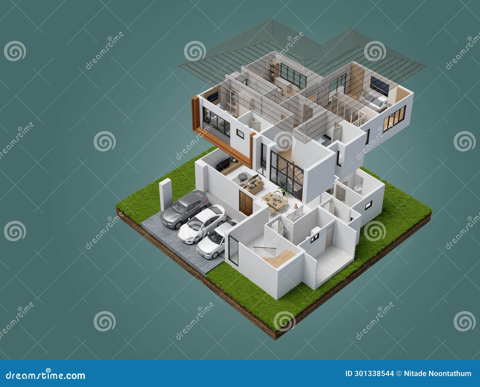 House Interior Component Diagram Isometric Top View Isolated on Blue ...