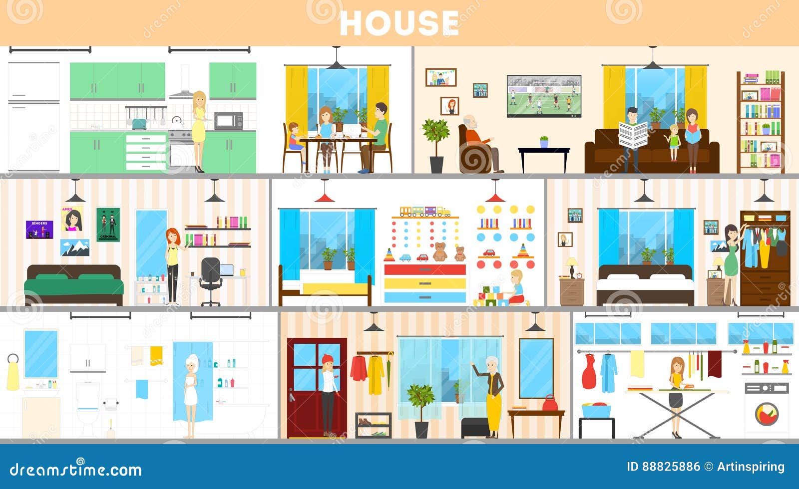 House interior set. stock vector. Illustration of comfortable - 88825886