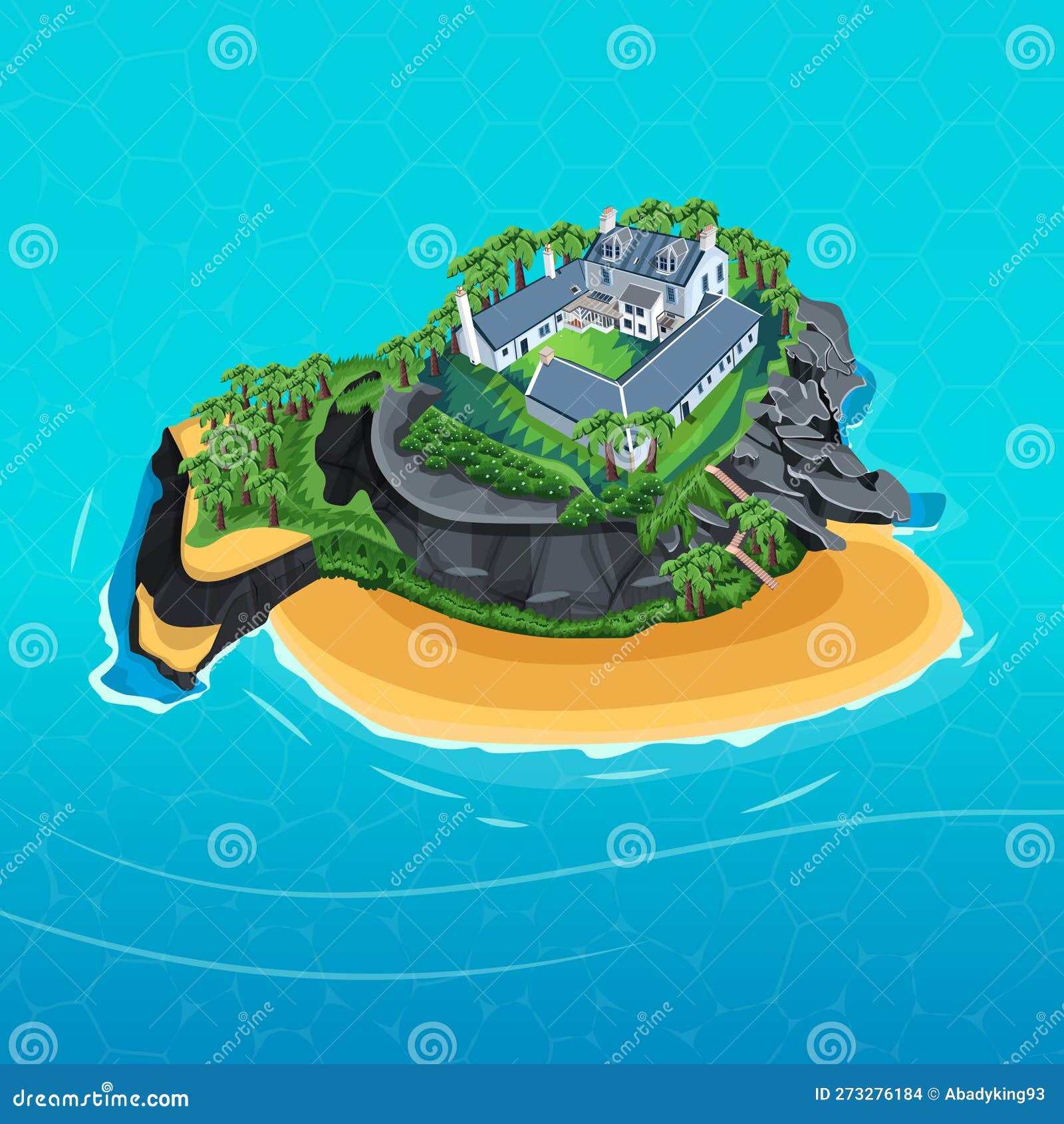 An Isolated Island in the Middle of the Ocean Stock Vector ...