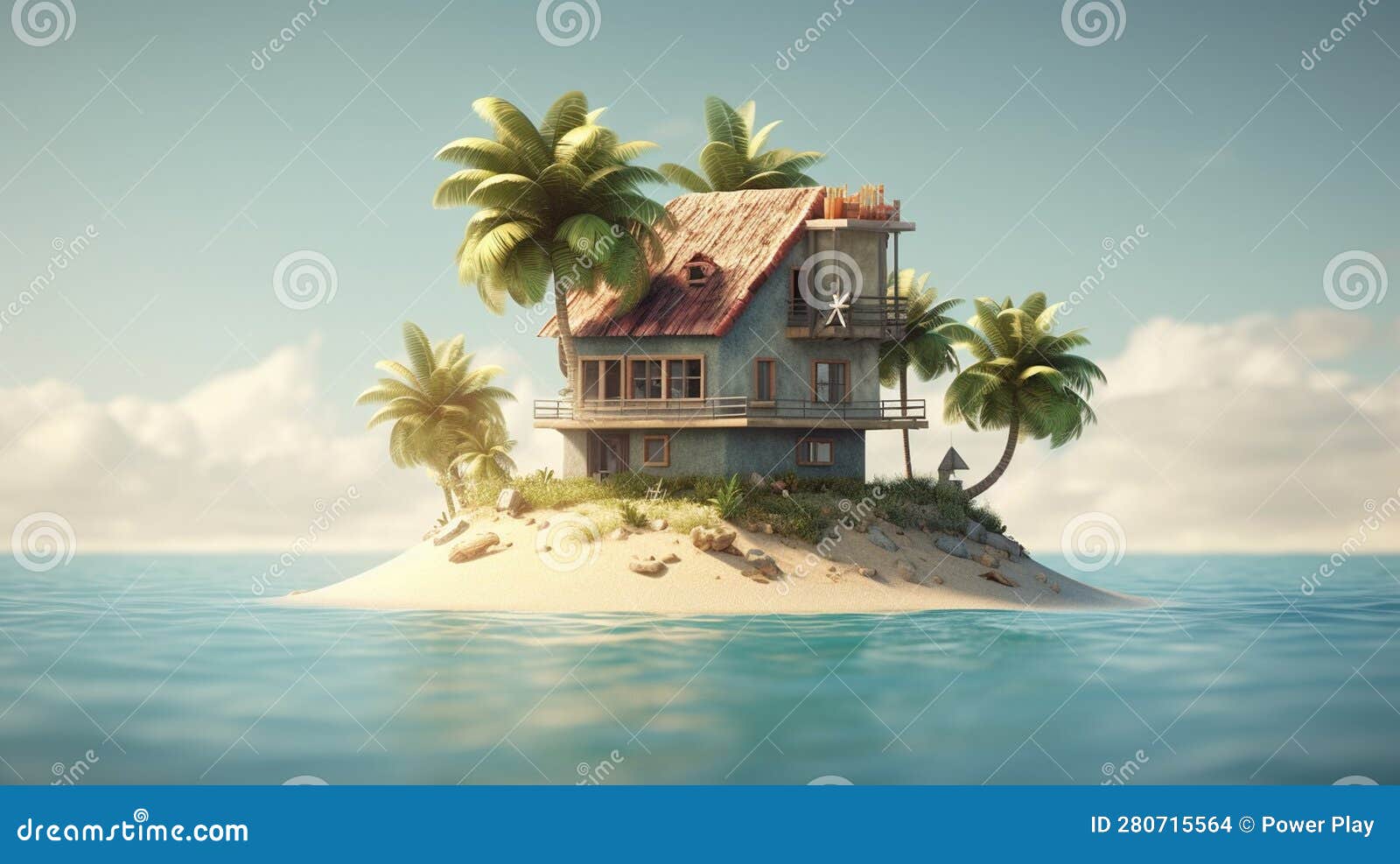 House on the Island in the Ocean. 3d Render. Conceptual Image Stock ...