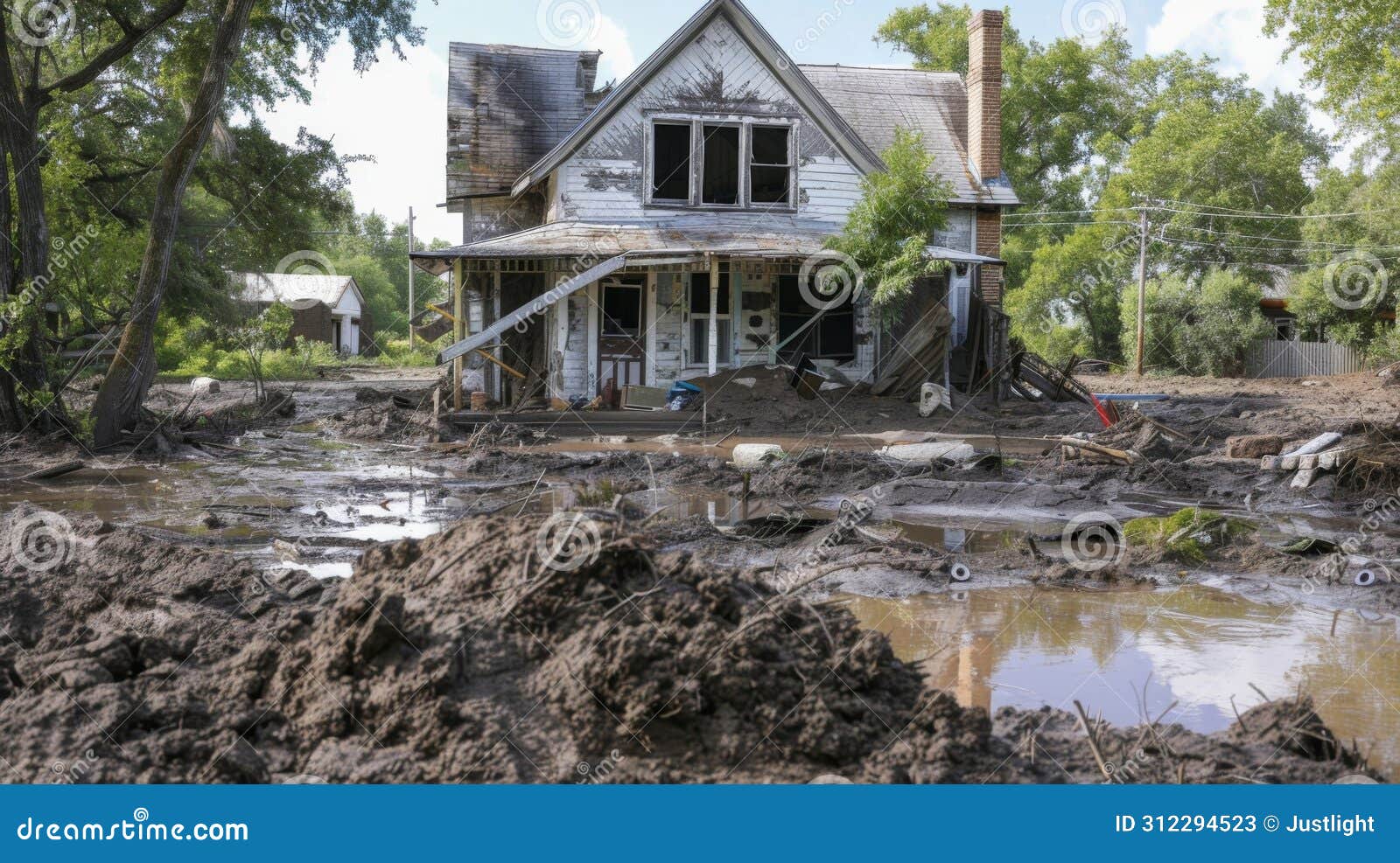 A House with Its Walls Caved in and Covered in a Thick Layer of Mud a ...