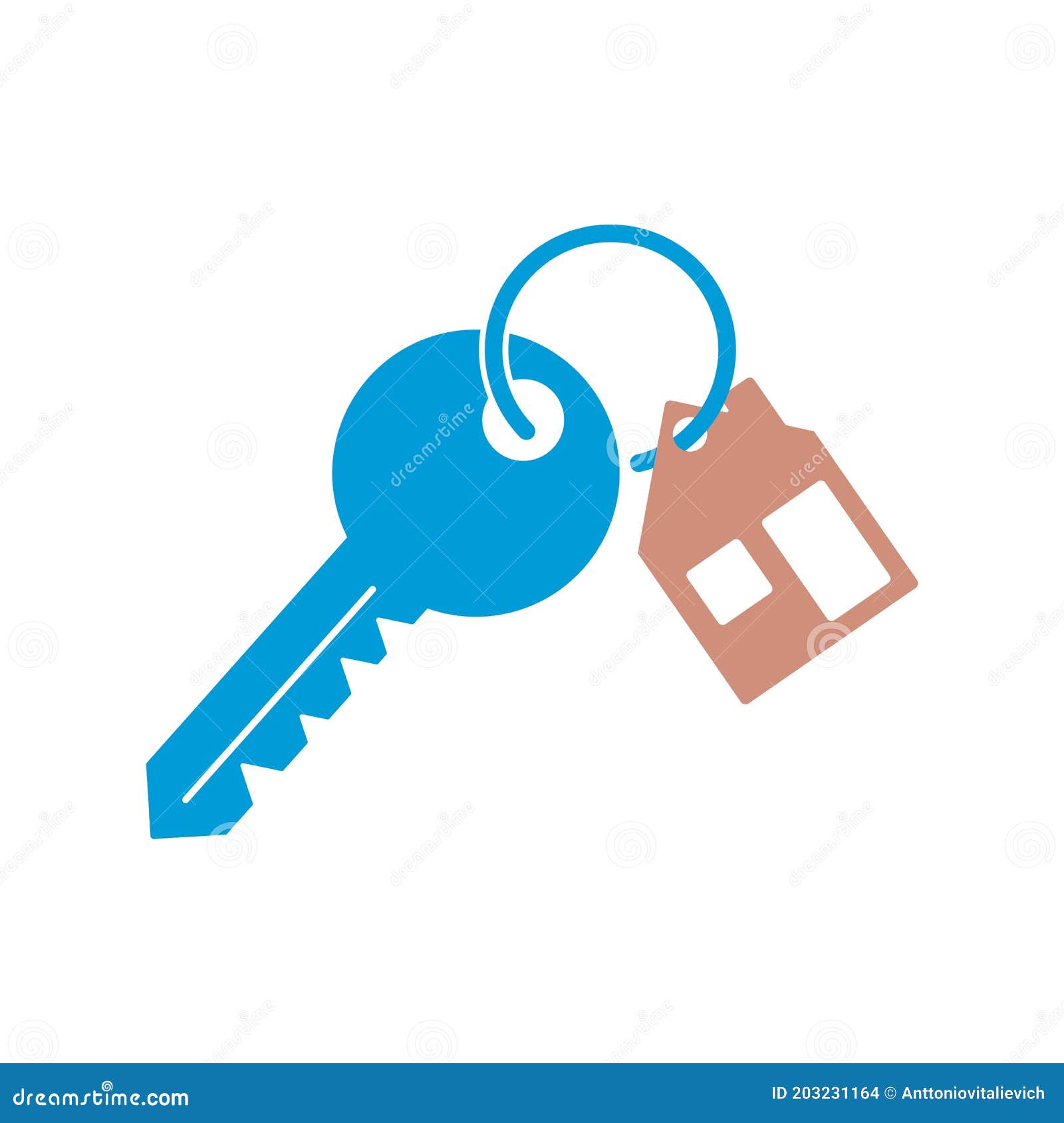 House Key Chain with Two Key. Blue Key with Trinket Icon. Vector Stock ...