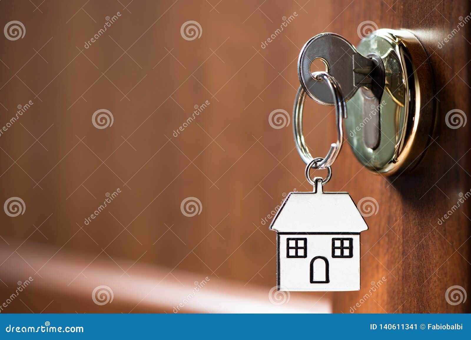 House key in the door stock image. Image of close, front - 140611341