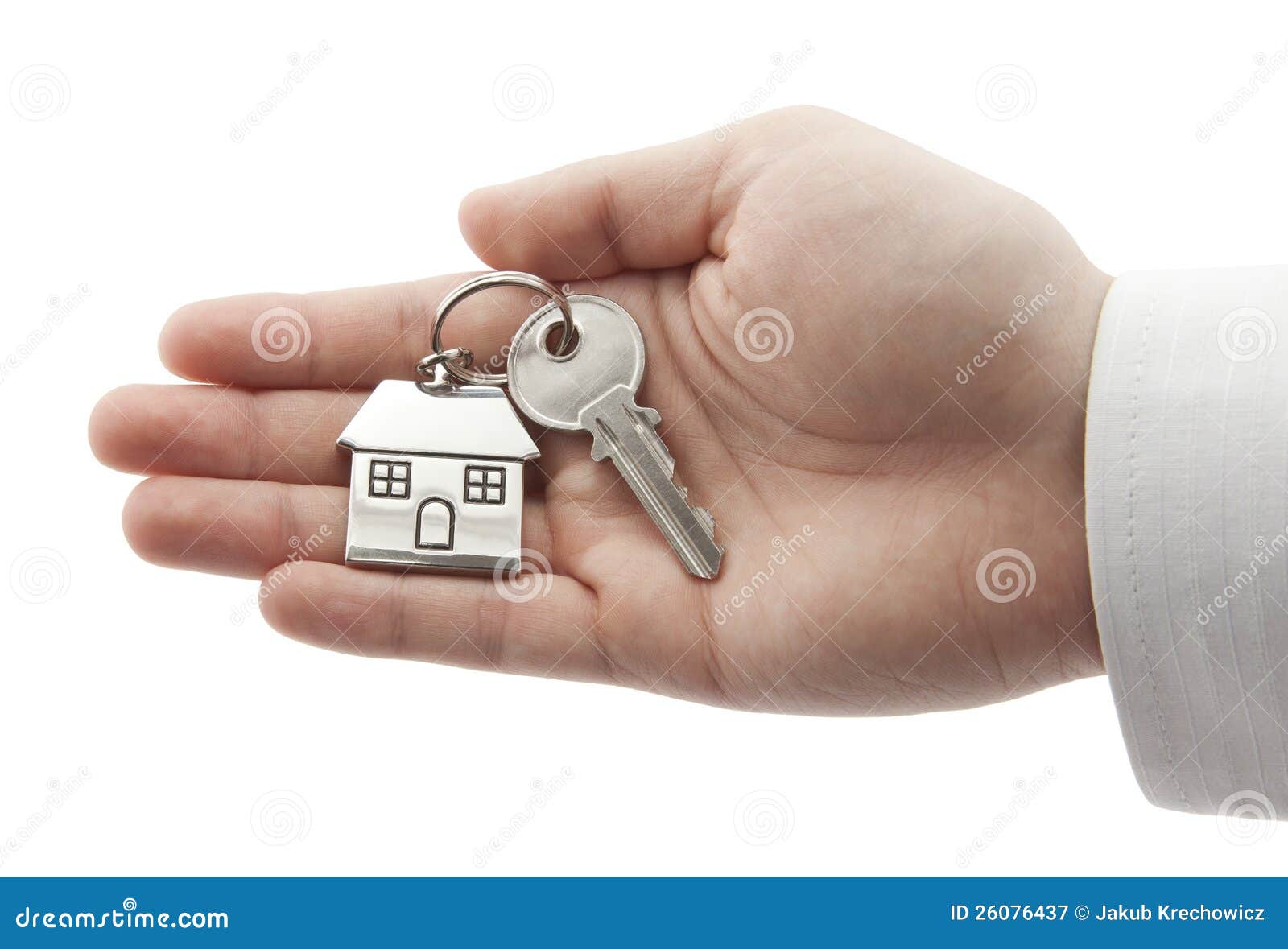 House Key in Hand Isolated on White Stock Image - Image of palm ...