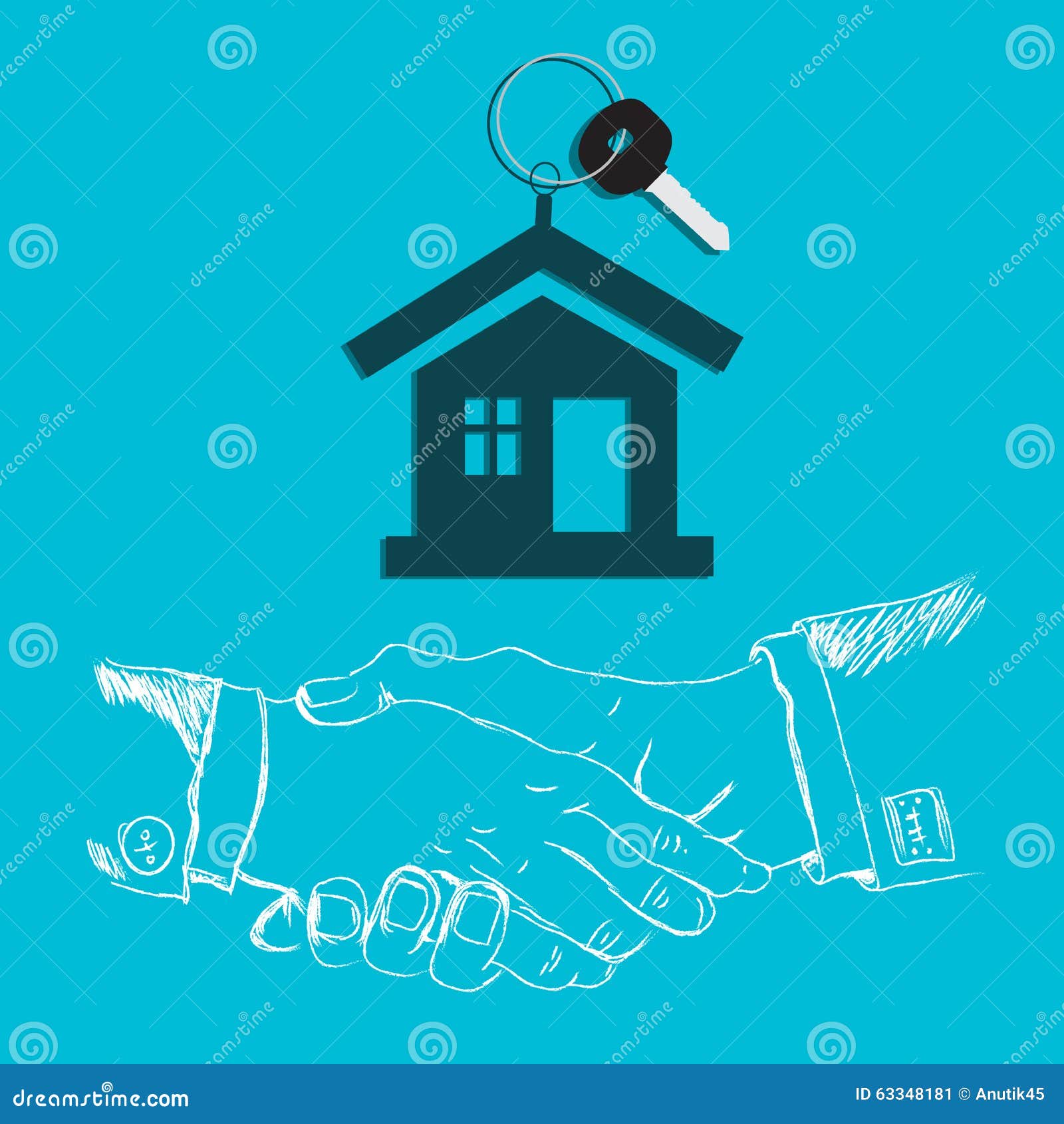 House, Key, Handshake, Design, Flat Stock Vector - Illustration of ...