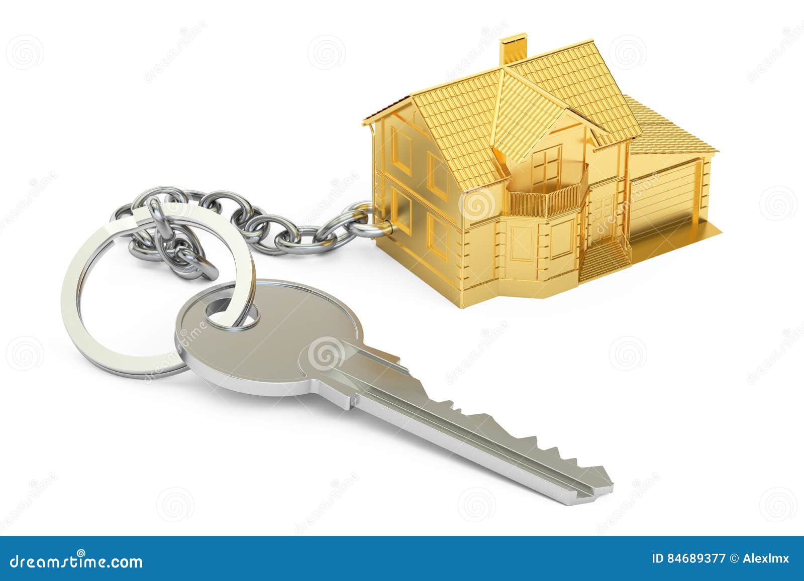 House Key with Keychain, 3D Rendering Stock Illustration - Illustration ...