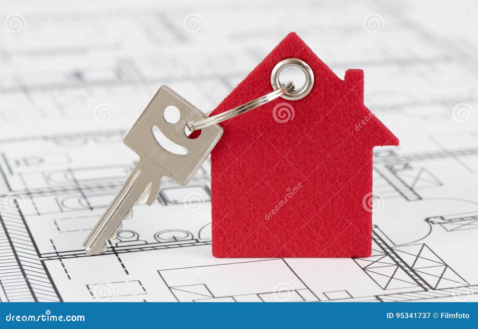 House Key on Keyring Over Construction Plan Stock Image - Image of ...