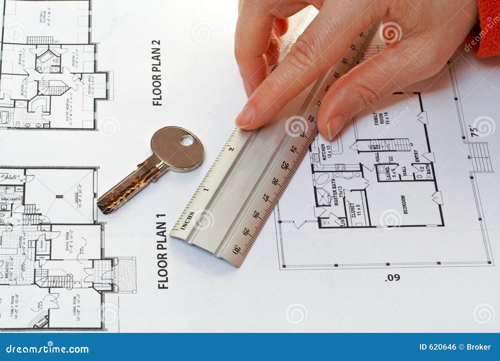 House Key, Measure and Architectural Plan Stock Photo - Image of ...