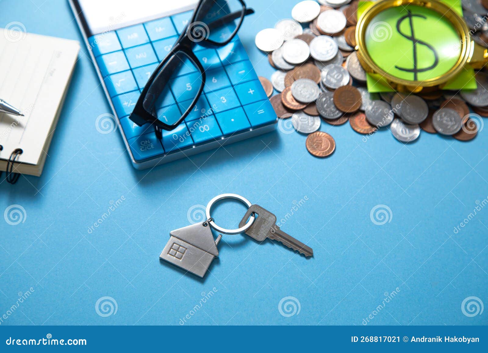 House Keys, Calculator and Stack of Coins Stock Image - Image of estate ...