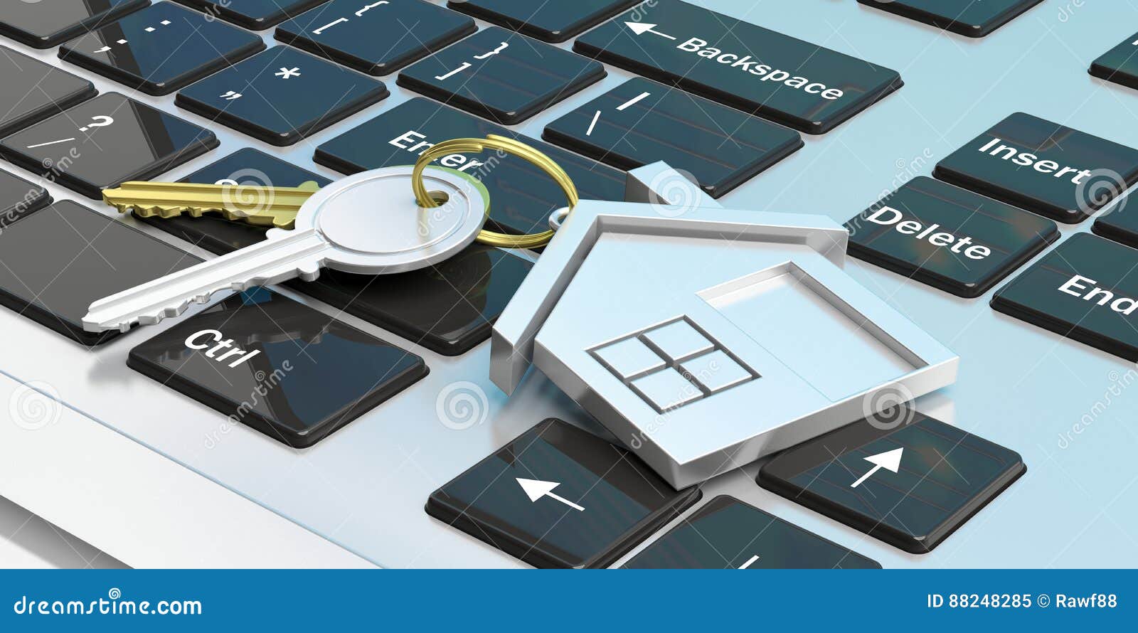 House Keys on a Computer Keyboard. 3d Illustration Stock Illustration ...