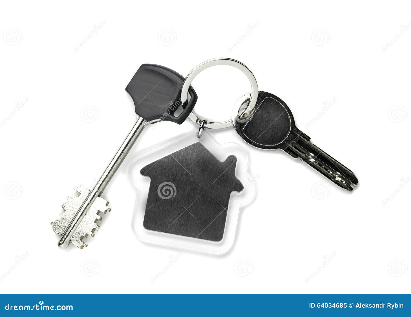 House Keys and Keychain on White Background Stock Image - Image of ...