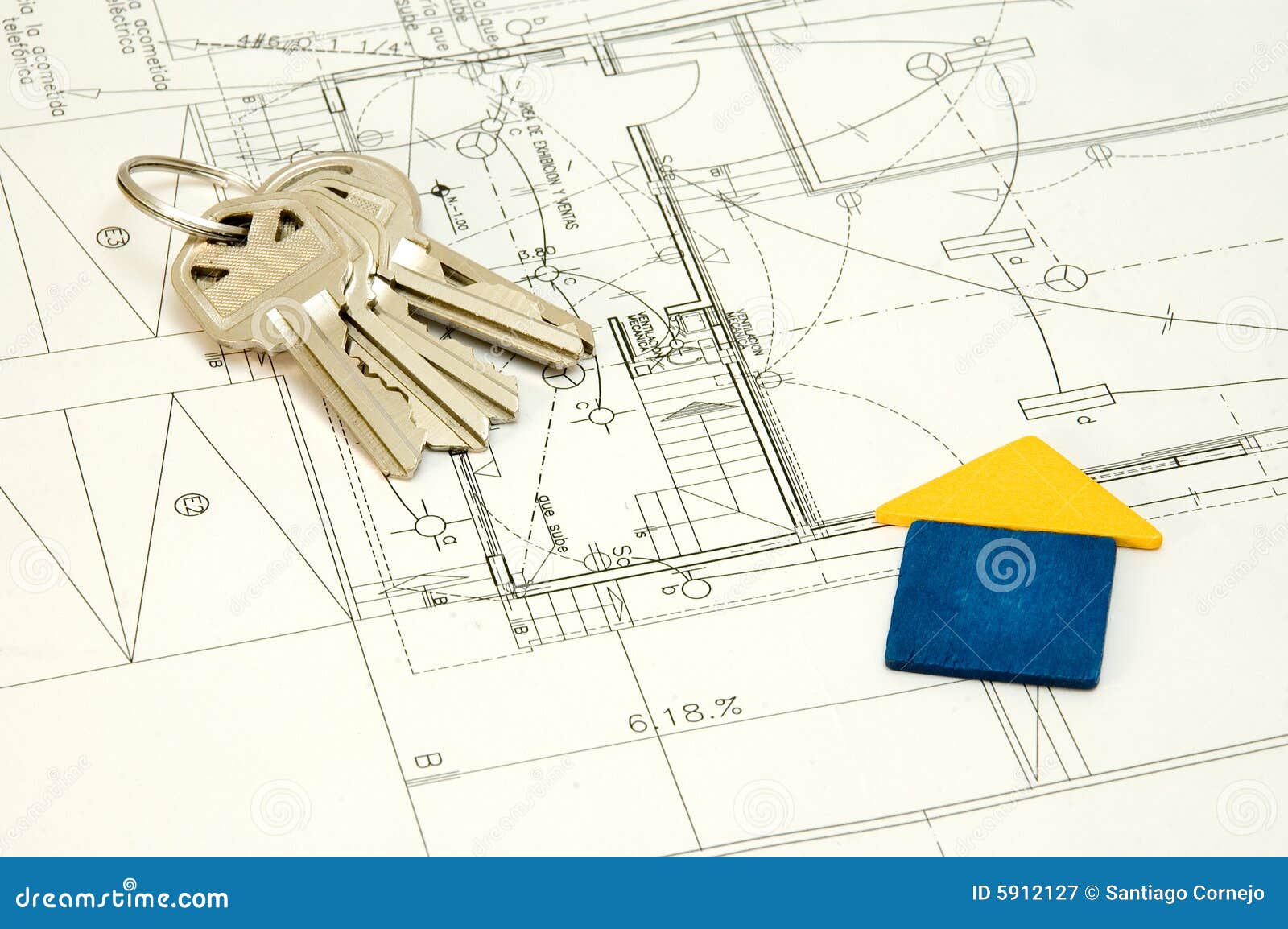 House and Keys Over Construction Plans Stock Image - Image of ...
