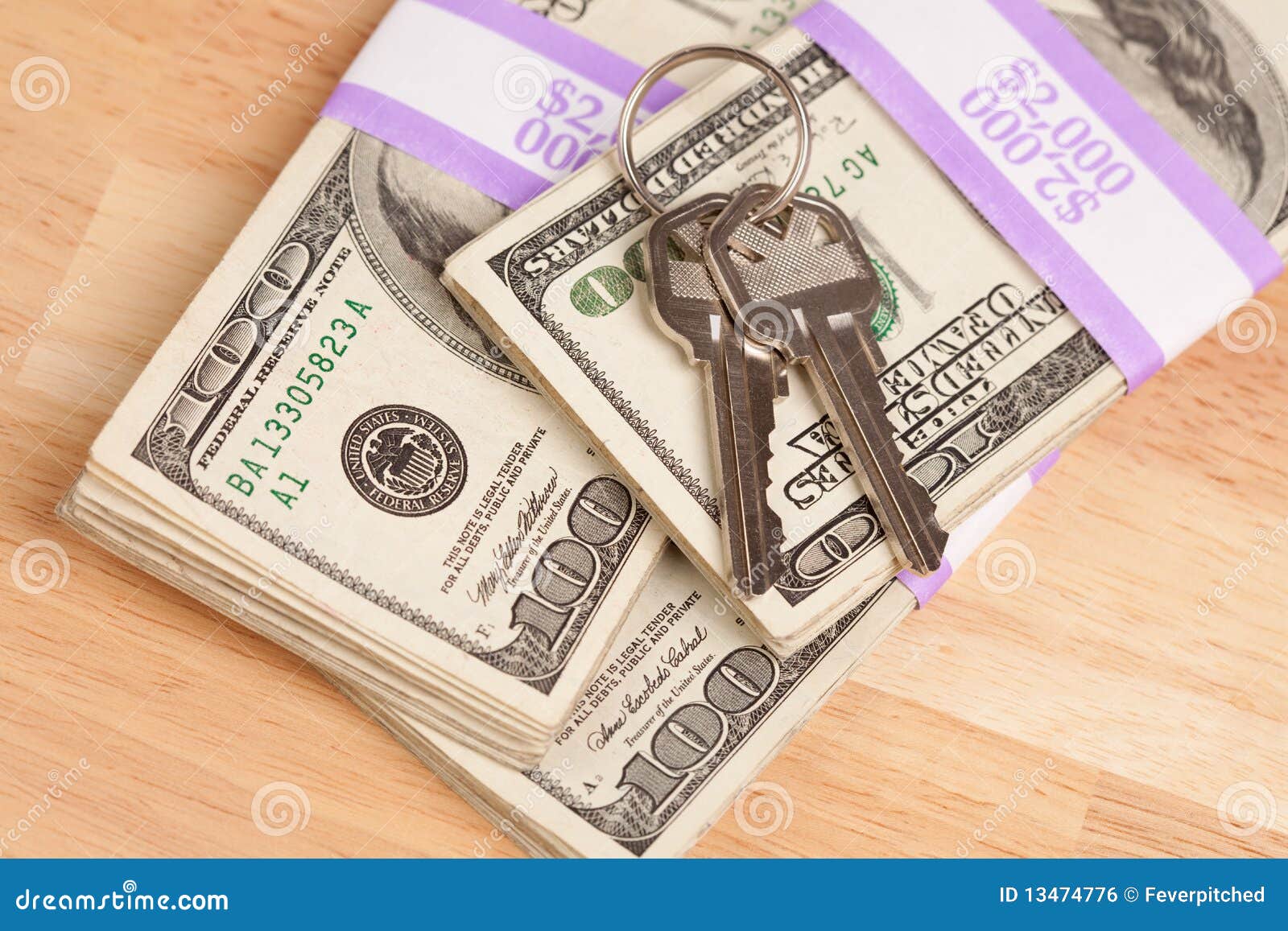 House Keys on Stack of Money Stock Photo - Image of selling, white ...