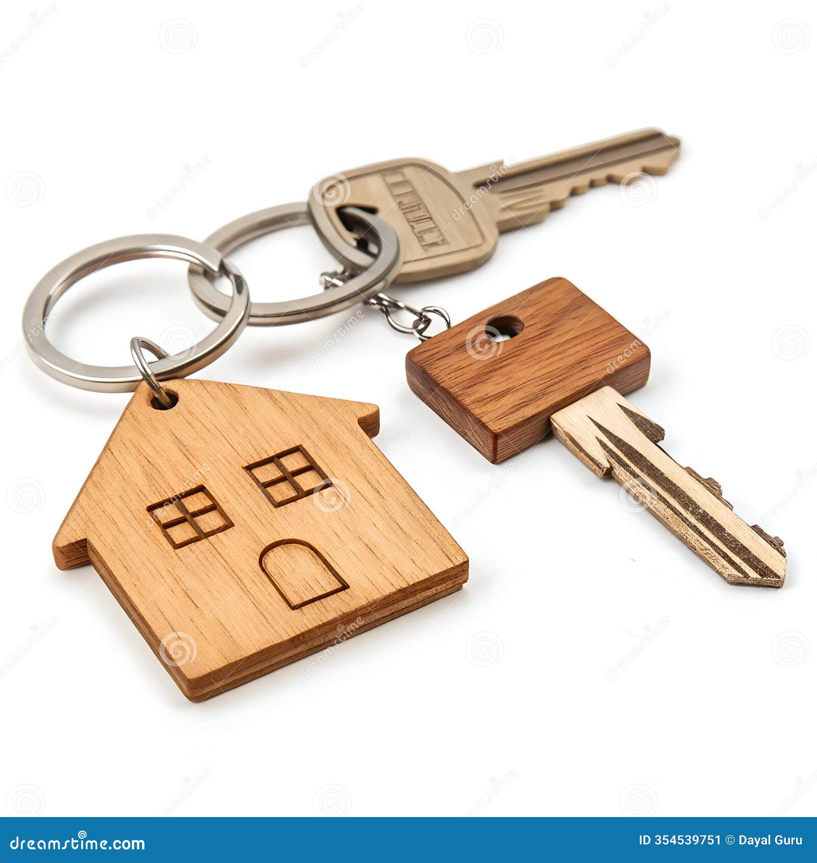 House Keys With Wooden Keychains Isolated On White Background Royalty ...