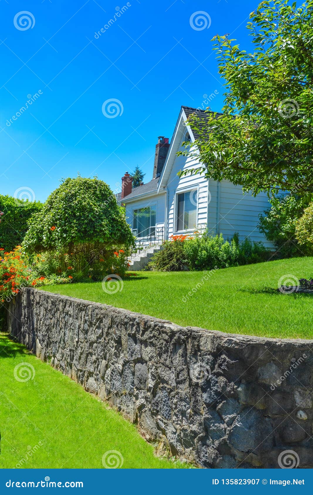 House on Land Terrace with Nice Lawn. Stock Image - Image of british ...