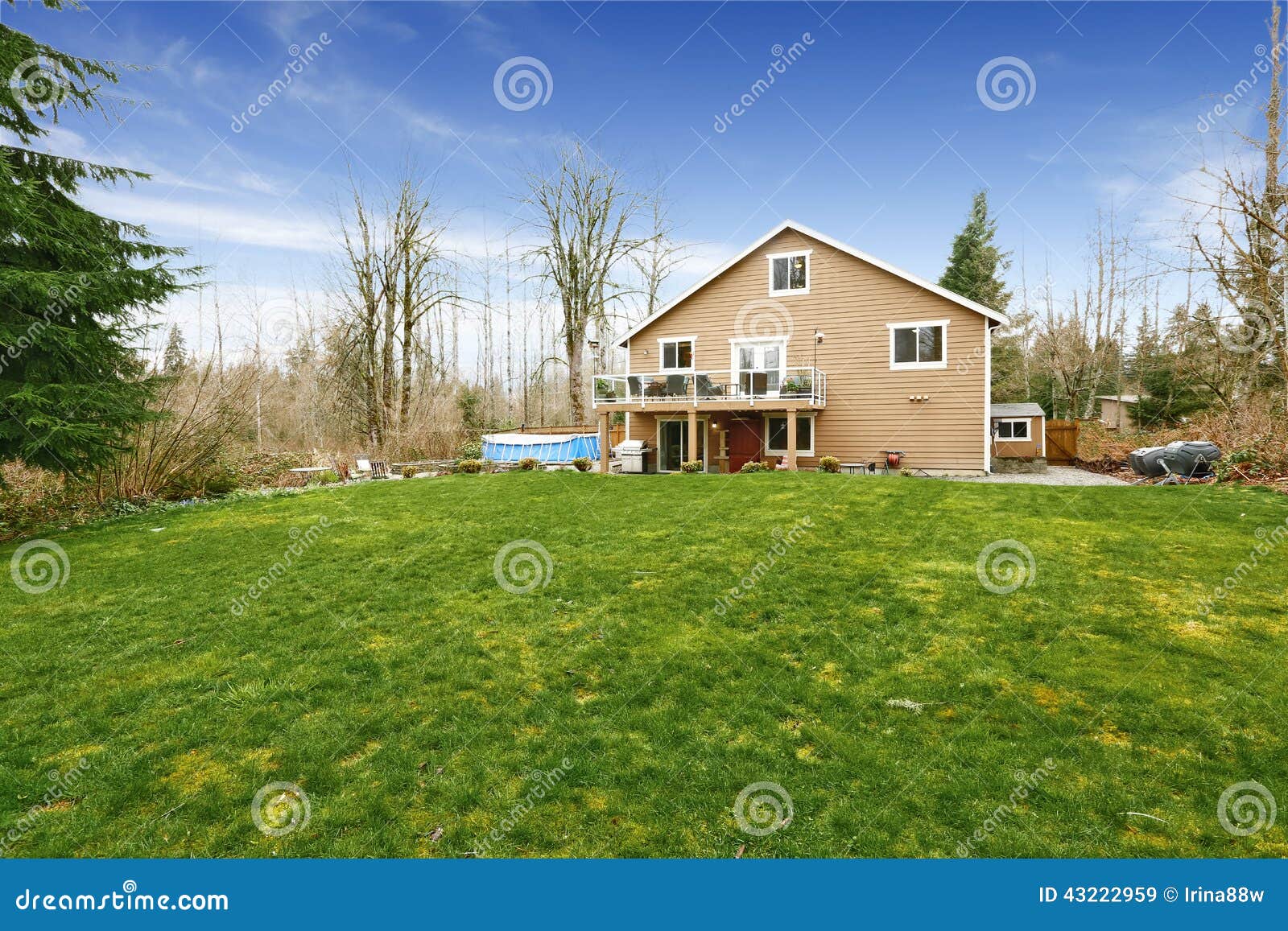 House with Large Backyard Land Stock Image - Image of spring, land ...