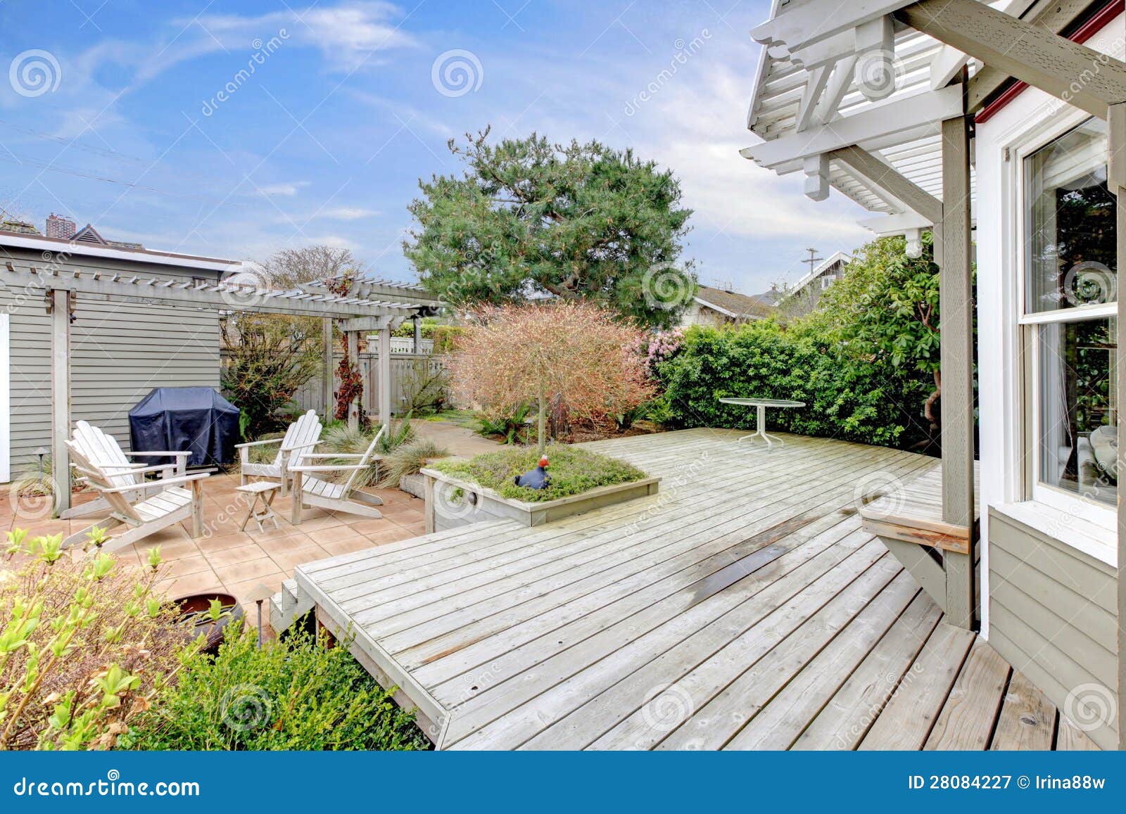 House Large Deck and Backyard during Early Spring. Stock Image - Image ...