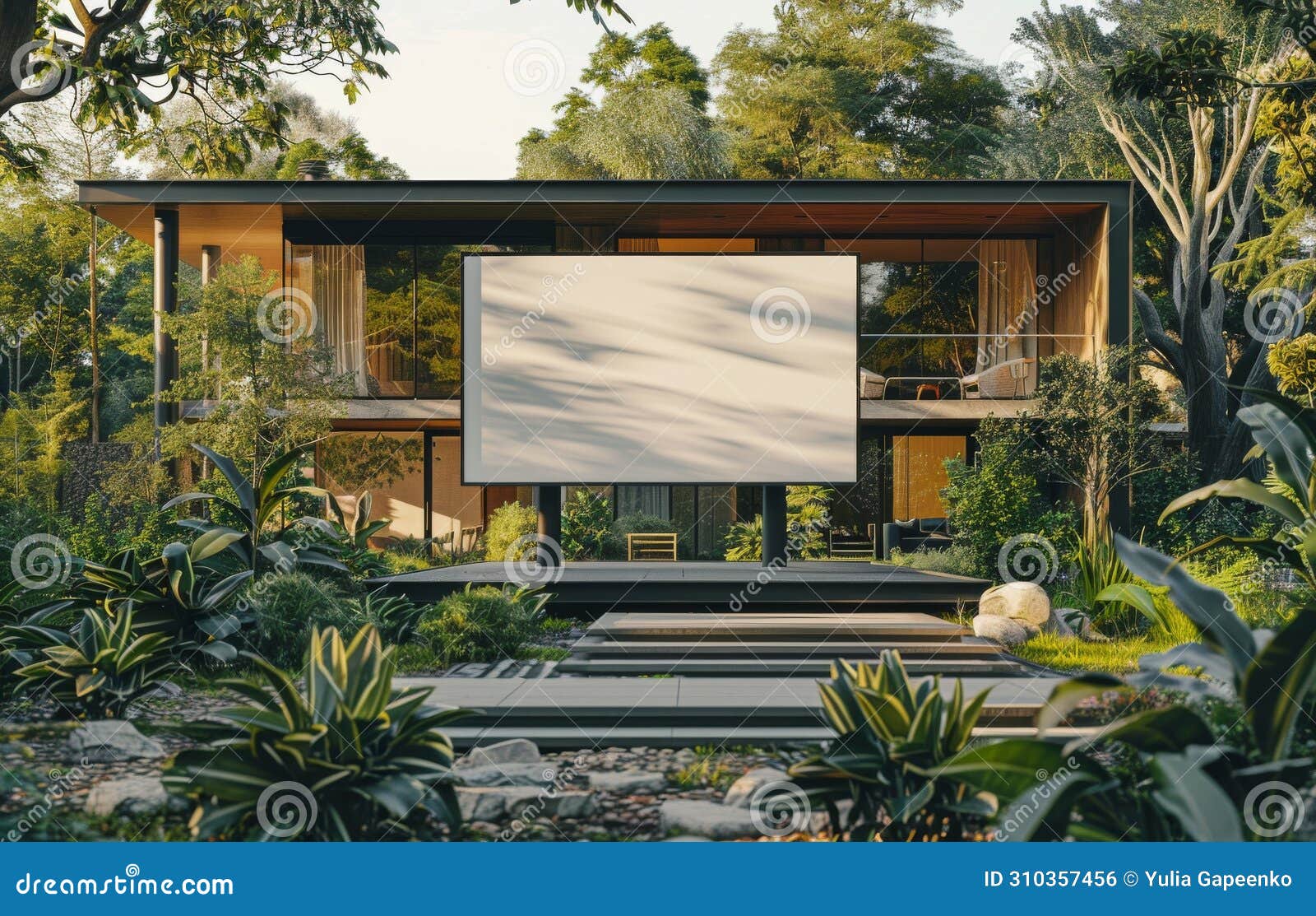 House with Large Screen in Front Yard Stock Photo - Image of large ...