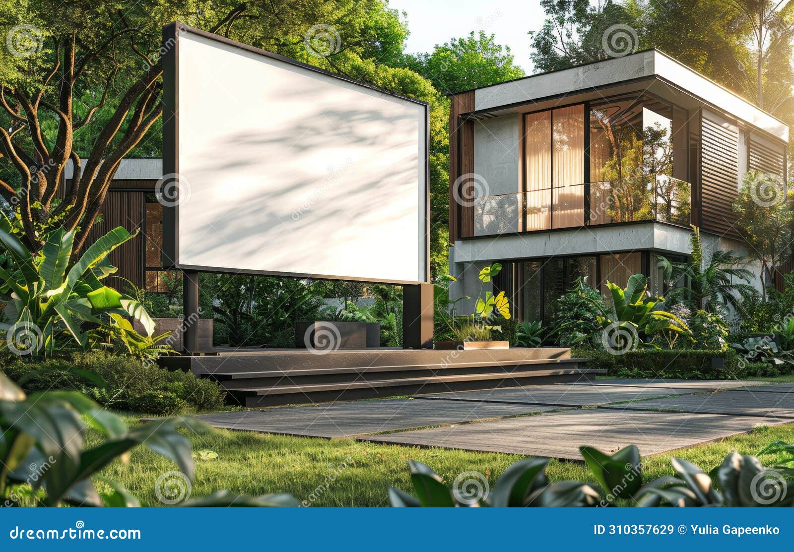 House with Large Screen in Front Yard Stock Image - Image of generative ...