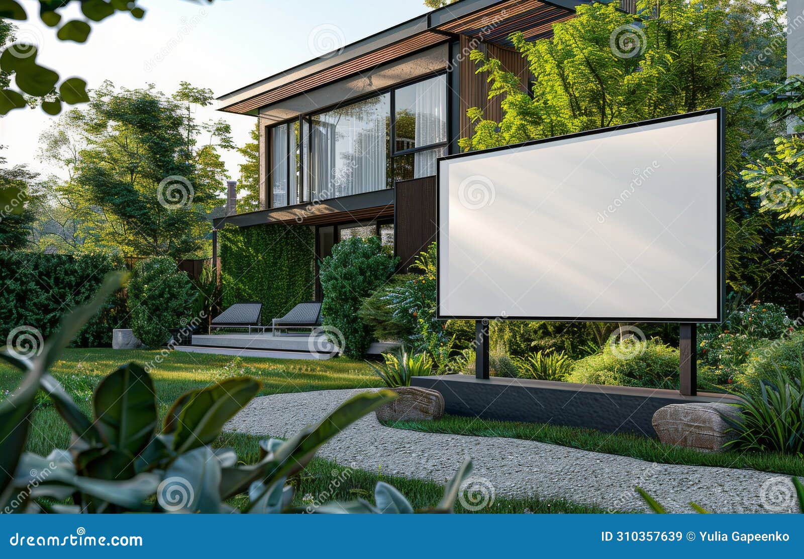 House with Large Screen in Front Yard Stock Image - Image of watching ...