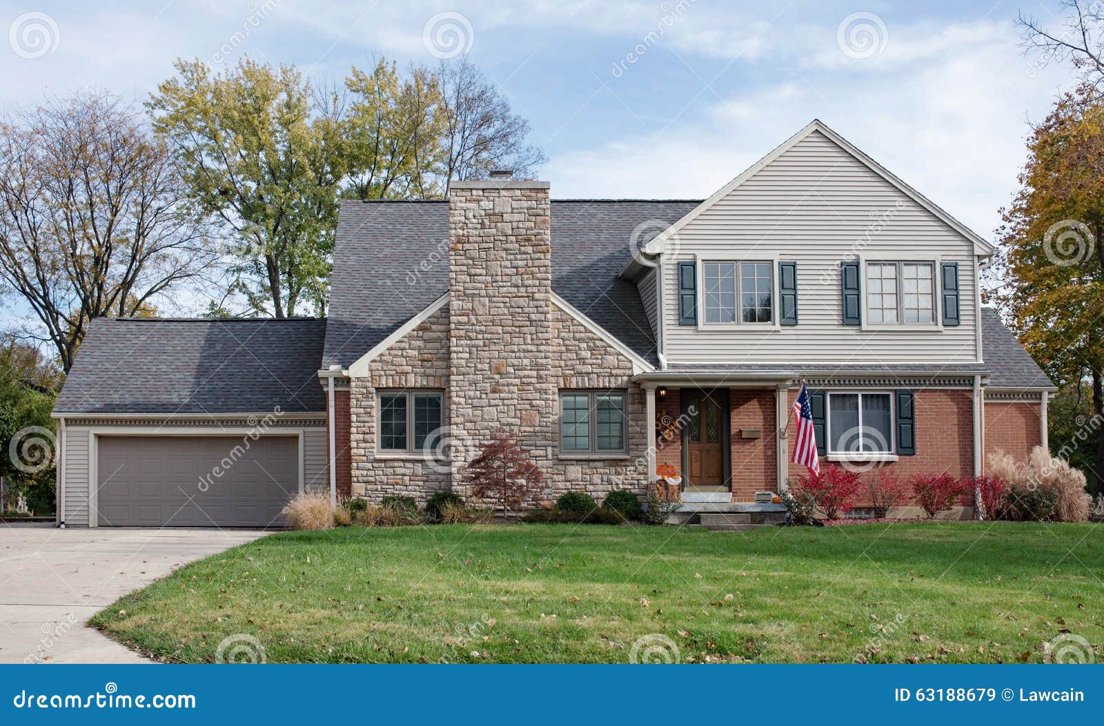 House with Large Stone Fireplace Chimney Stock Image - Image of house ...