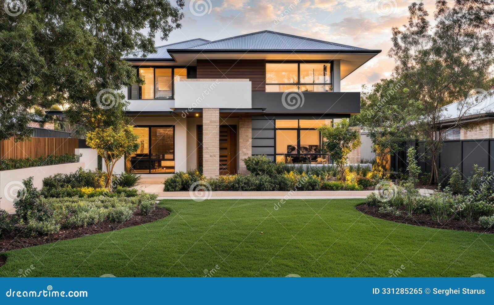 A House with a Large Yard and Trees in the Back, AI Stock Image - Image ...