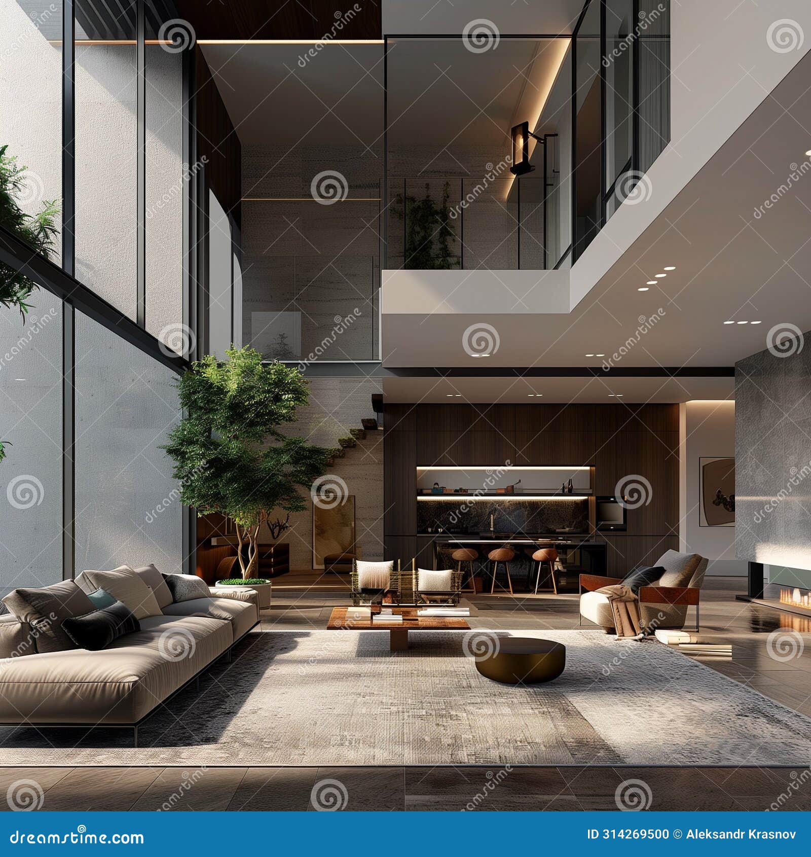House Layout, Inside View, Modern Interior Design with Panoramic ...