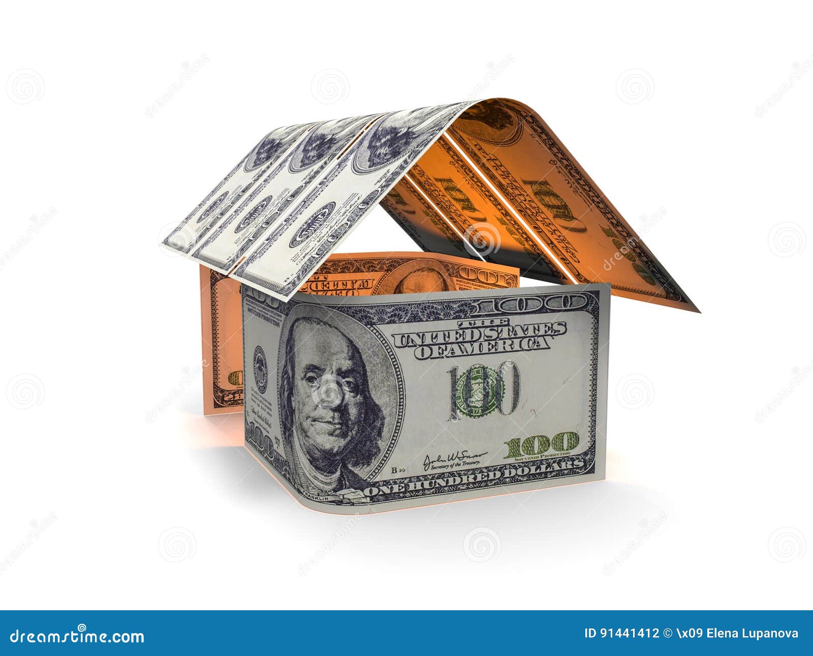 House Made of Cash Money on White Background. 3d Render Stock ...