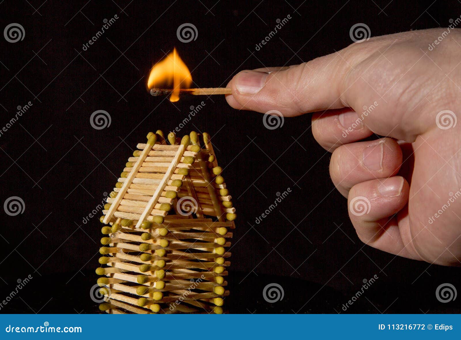 House Made of Matches is Set on Fire Stock Photo - Image of flame, burn ...