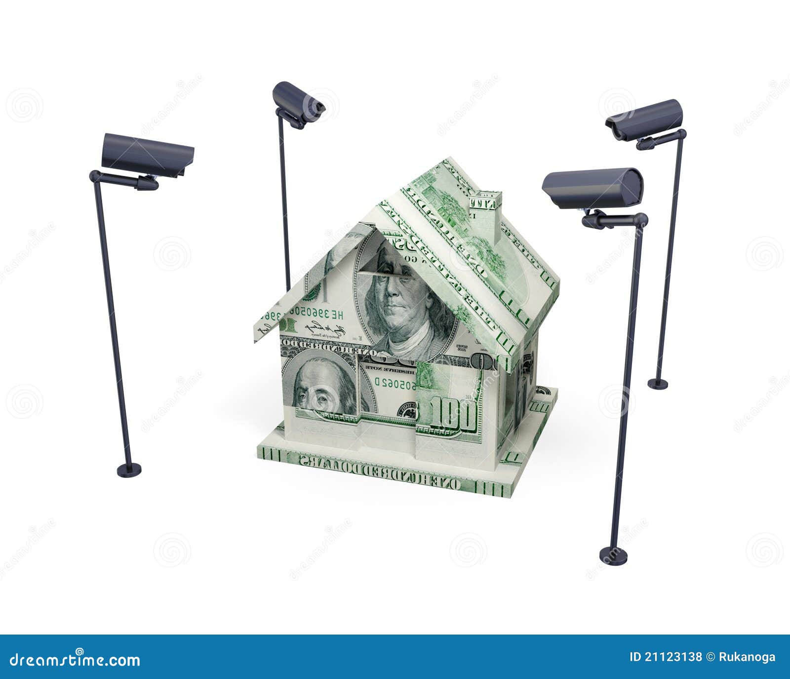 Observation Cameras And Stressed 3d Small Person. Stock Photography ...