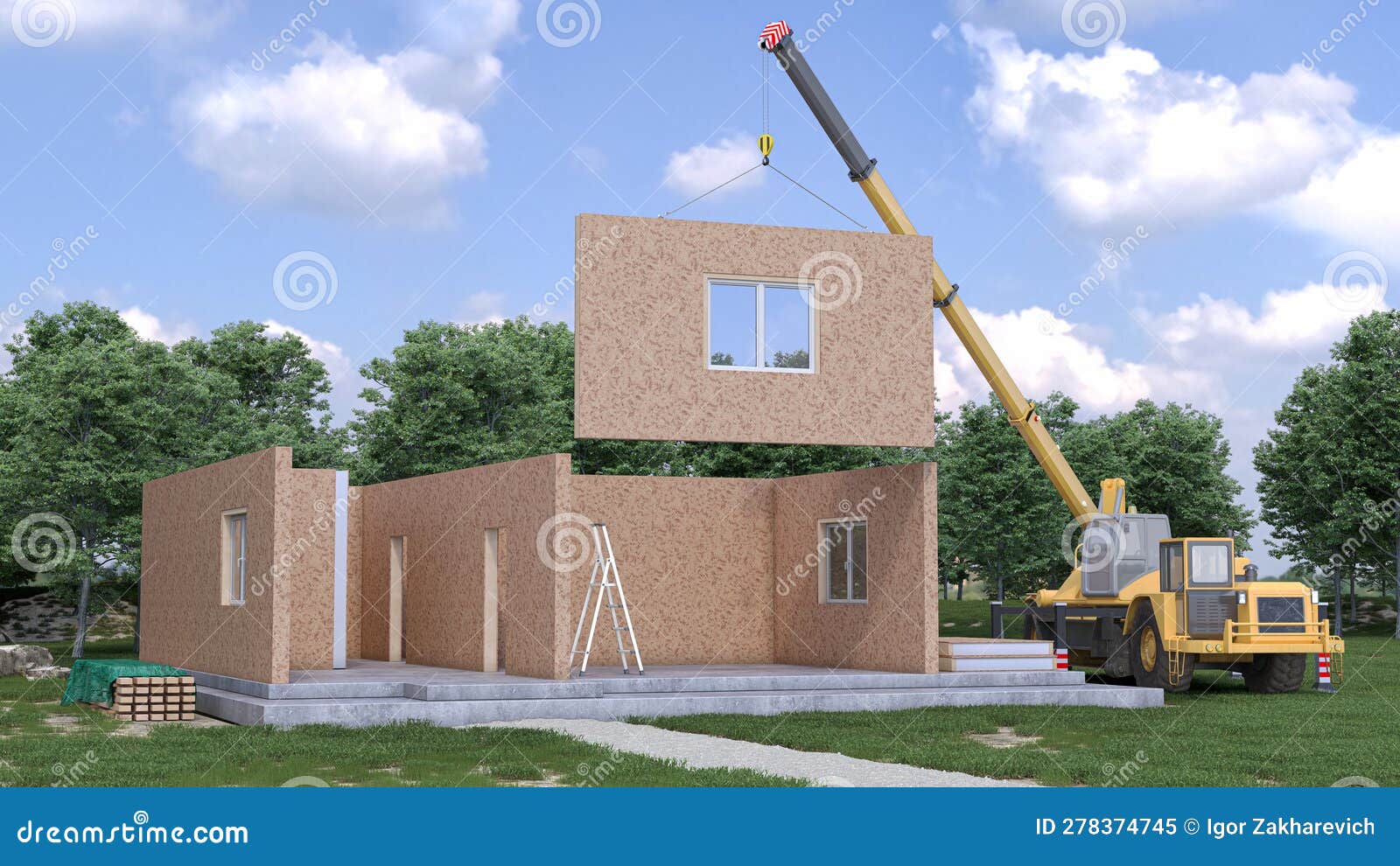 House Made of SIP Panels Exterior. 3d Illustration Stock Illustration ...