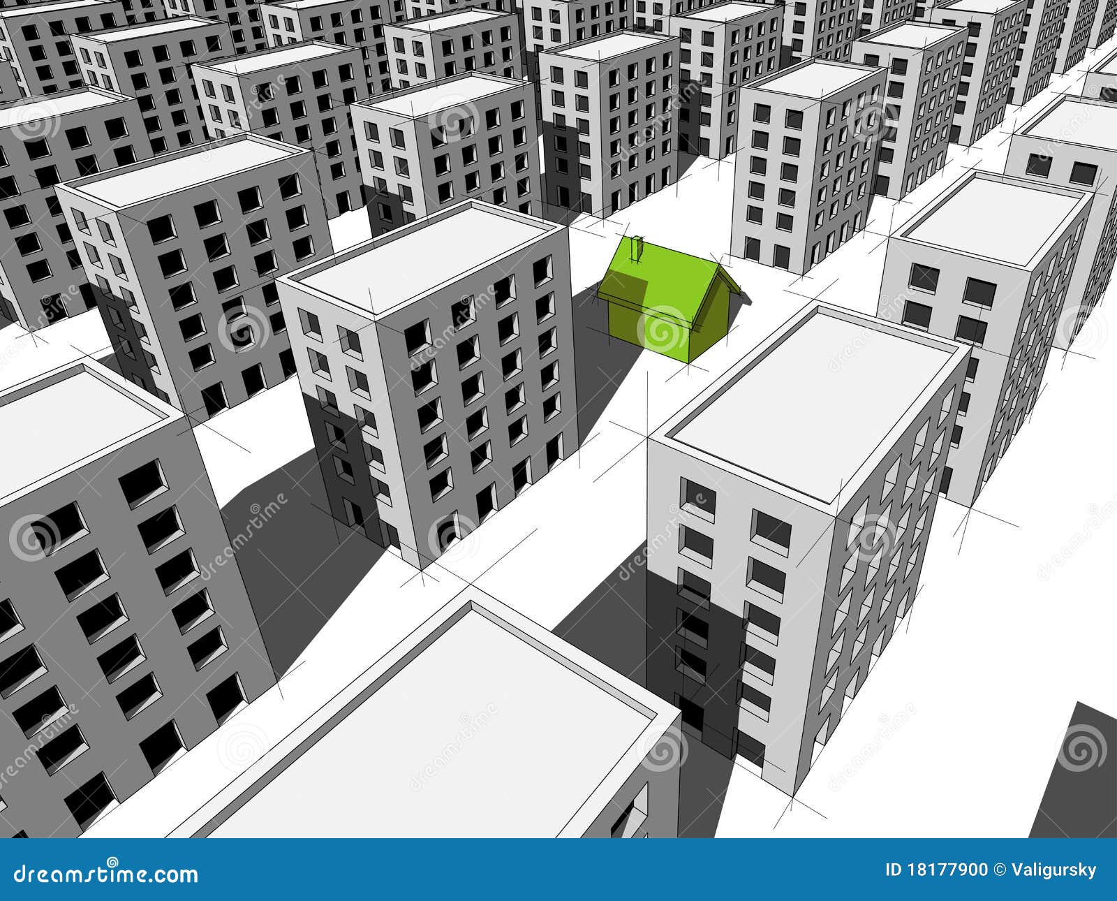 House among Many Blocks of Flats Stock Vector - Illustration of home ...