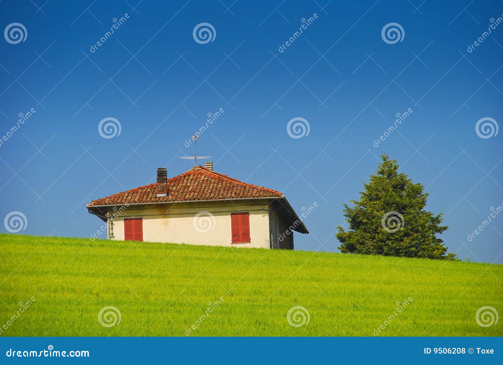 House in the meadows stock photo. Image of sunrise, blue - 9506208