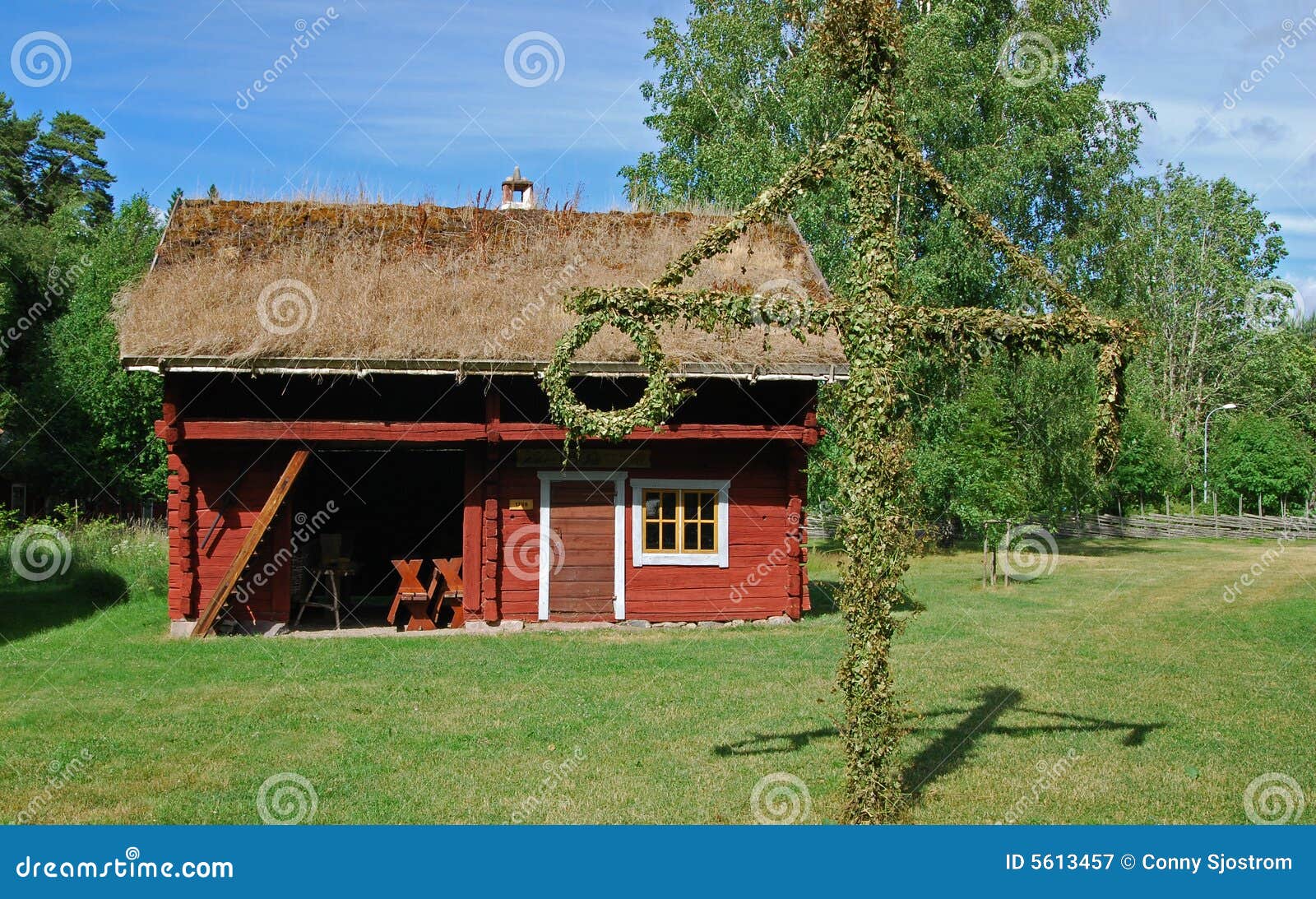 House and midsummer tree stock image. Image of rural, pole - 5613457