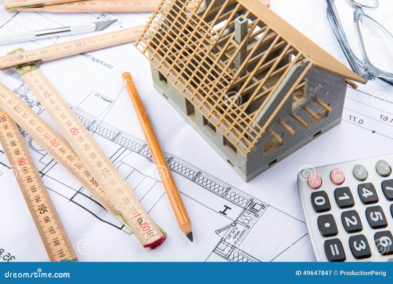 House Miniature Under Construction on an Architect Desk Stock Image ...