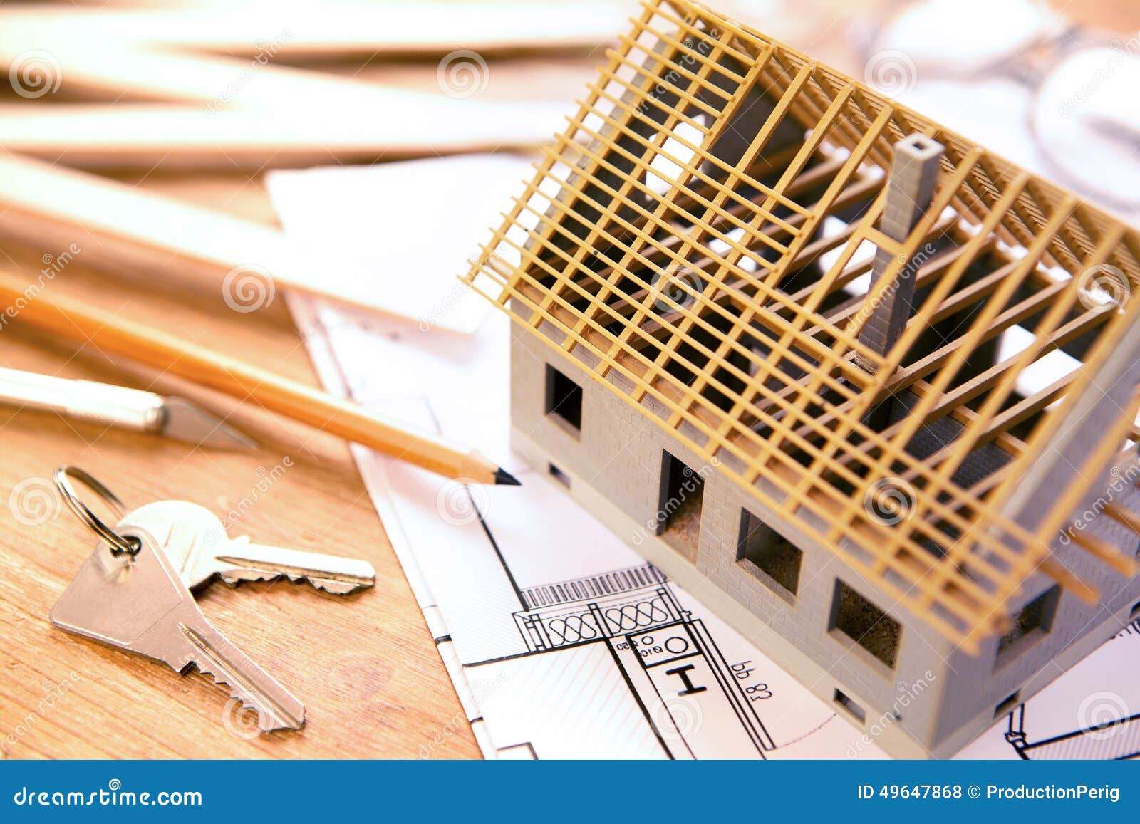House Miniature Under Construction on an Architect Desk Stock Photo ...