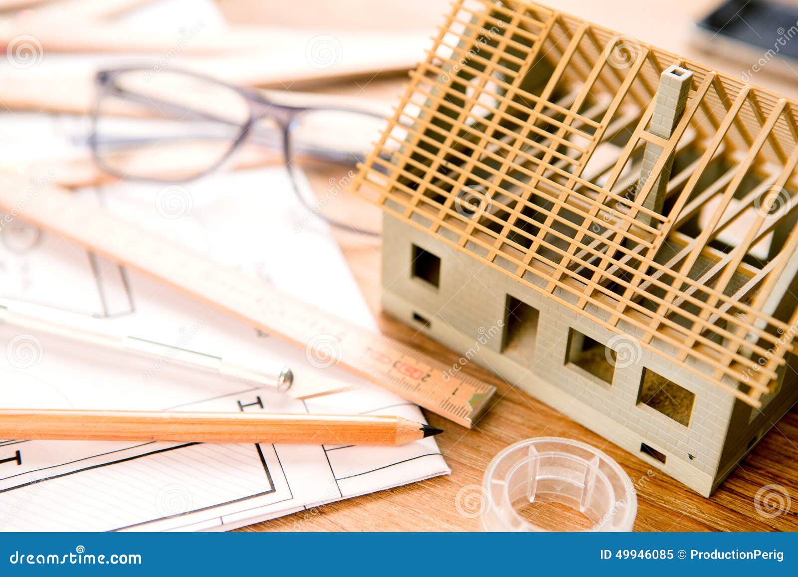House Miniature Under Construction on an Architect Desk Stock Image ...
